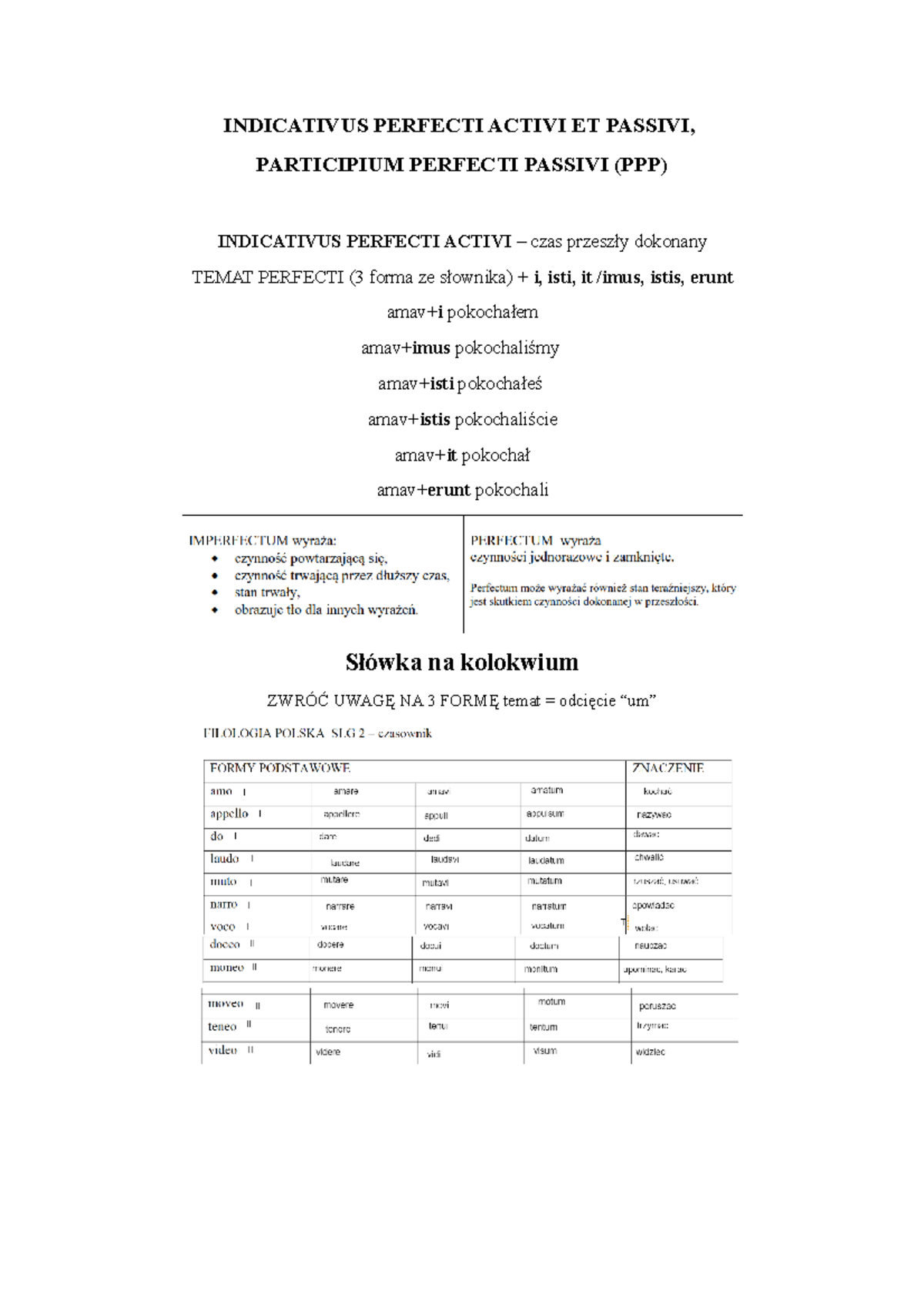 Ł Acina 13 - Notatki z łaciny - INDICATIVUS PERFECTI ACTIVI ET PASSIVI ...