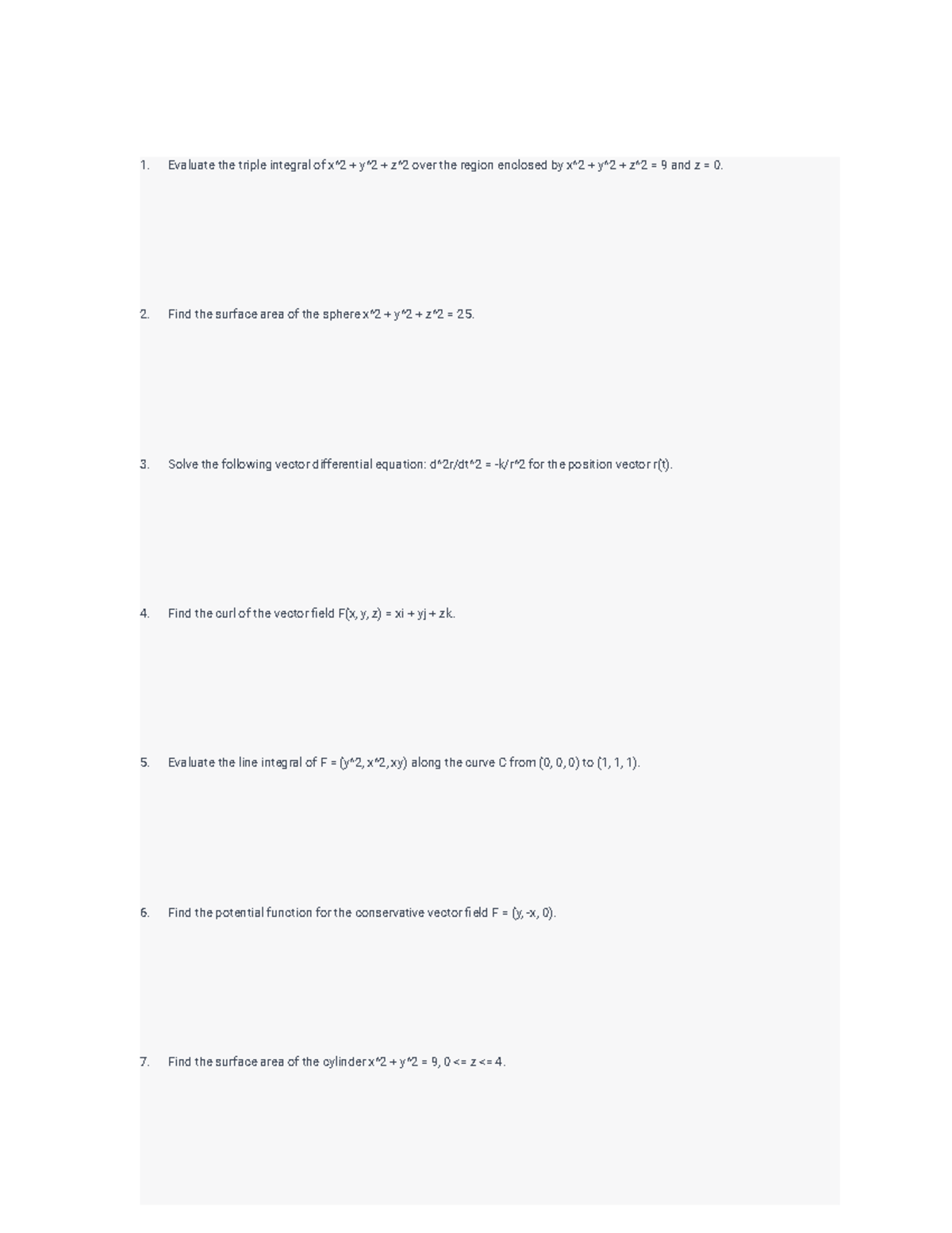 Calculus 3 review problems (10) - Evaluate the triple integral of x^2 ...
