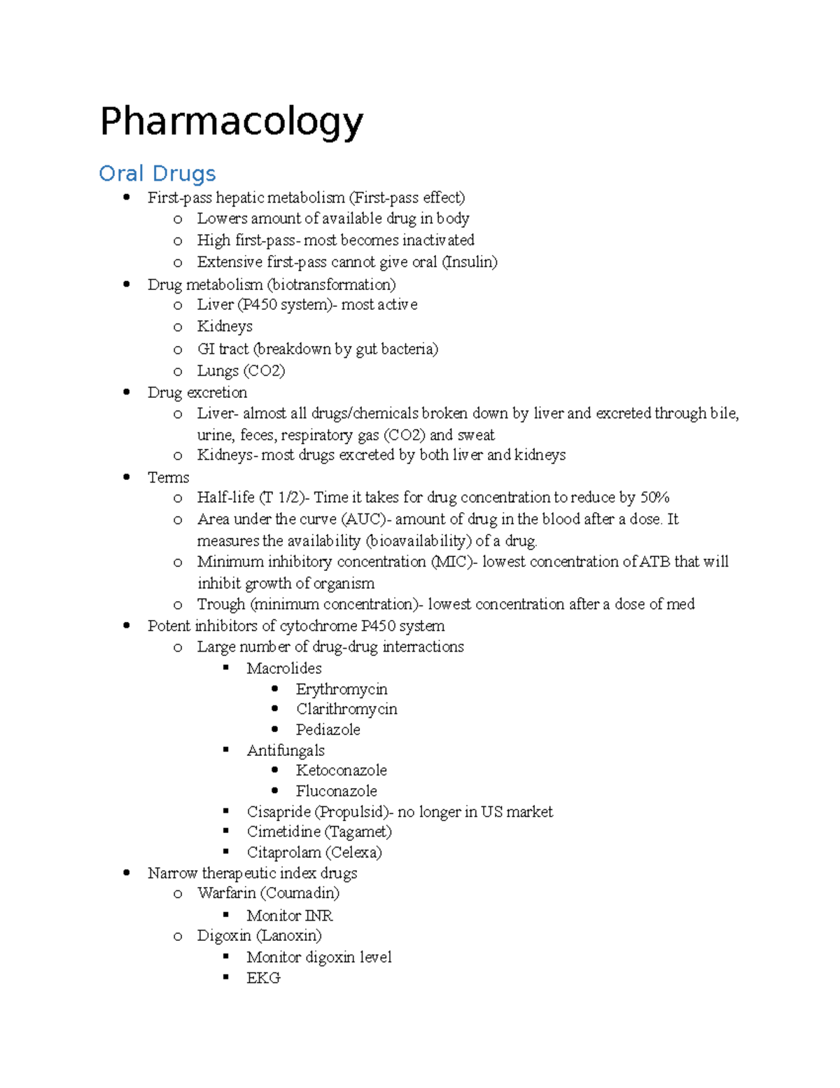 Pharmacology - Outline of some materials - Pharmacology Oral Drugs ...