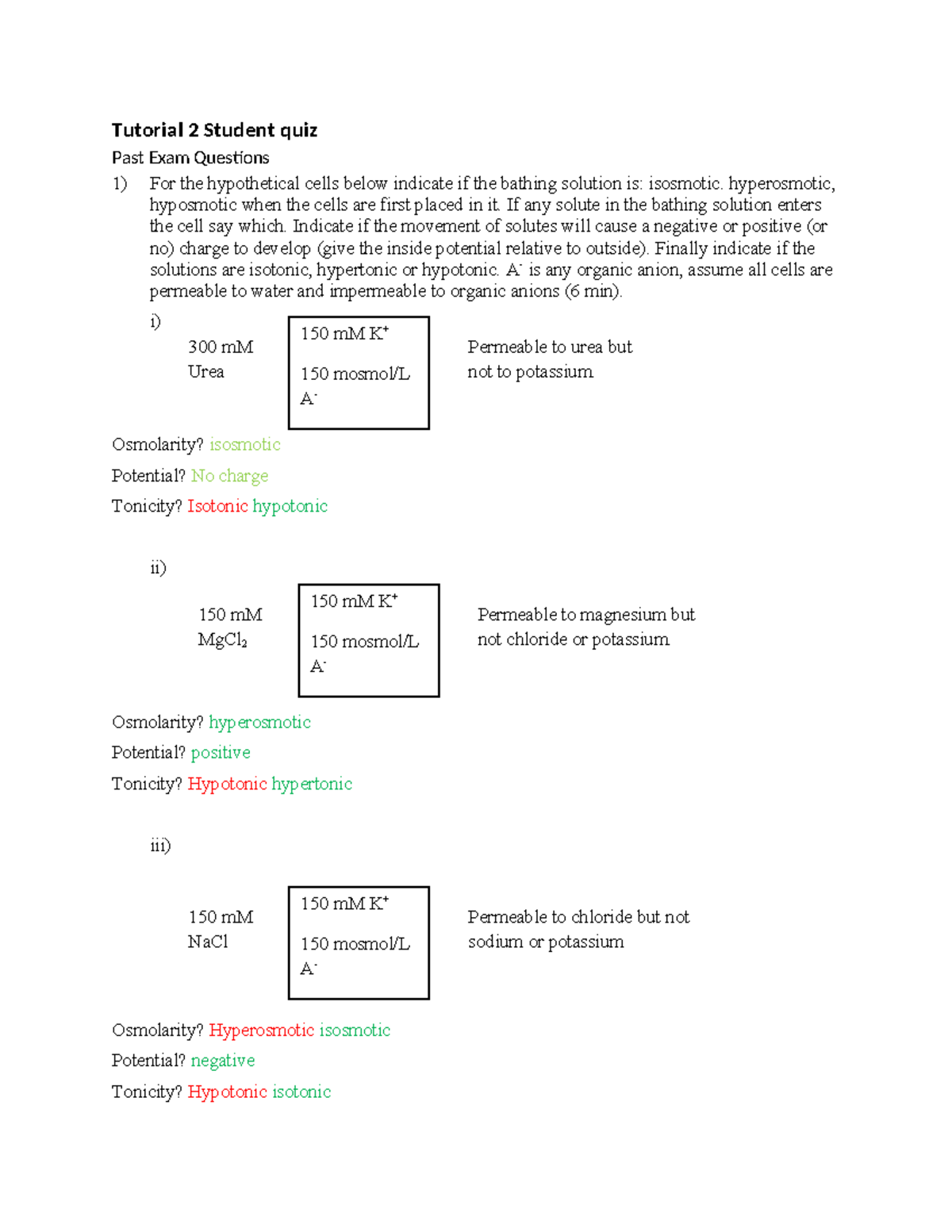 Tutorial 2 quiz answers - Tutorial 2 Student quiz Past Exam Questions 1 ...