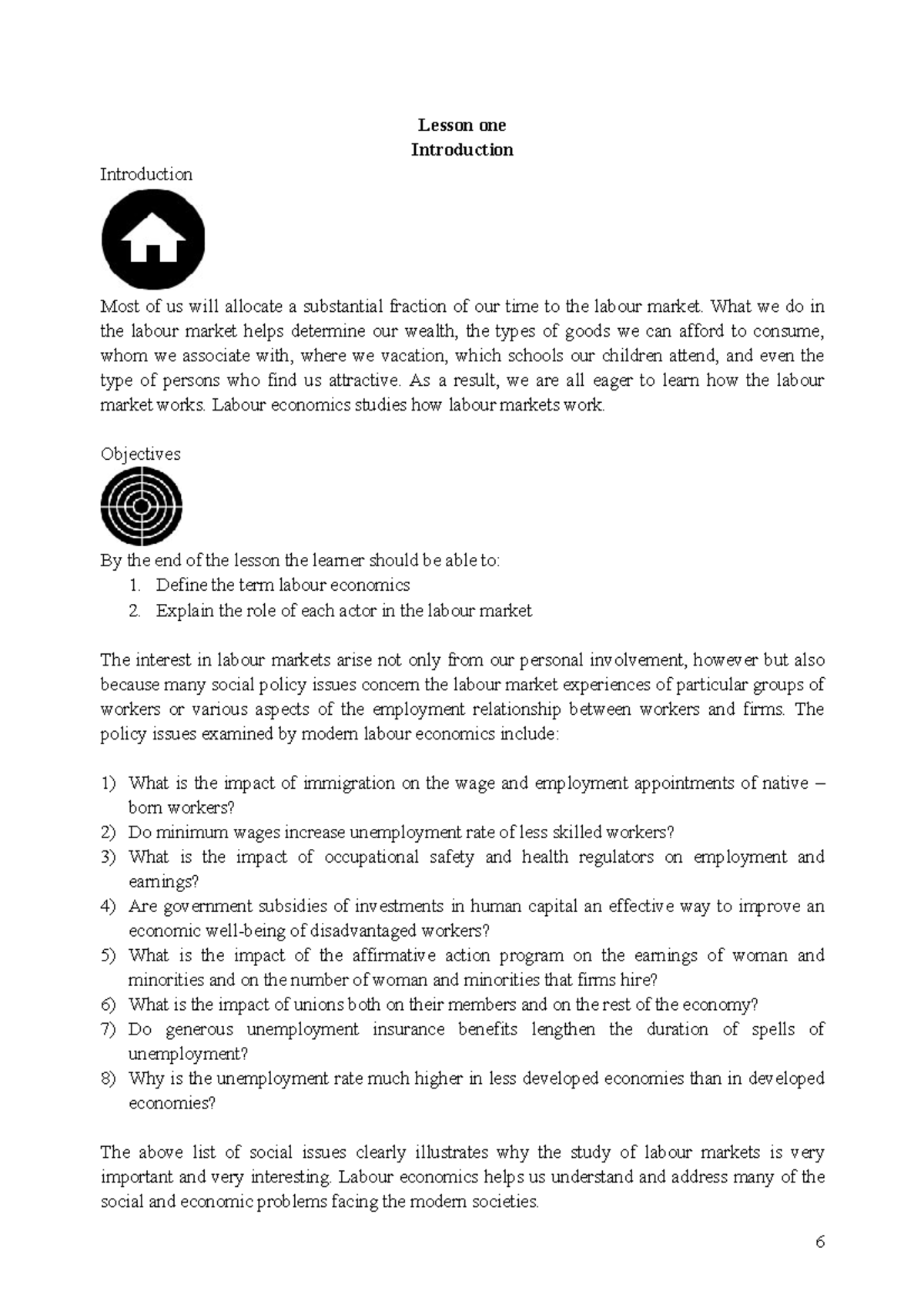 Labour econ - for study - 6 Lesson one Introduction Introduction Most ...