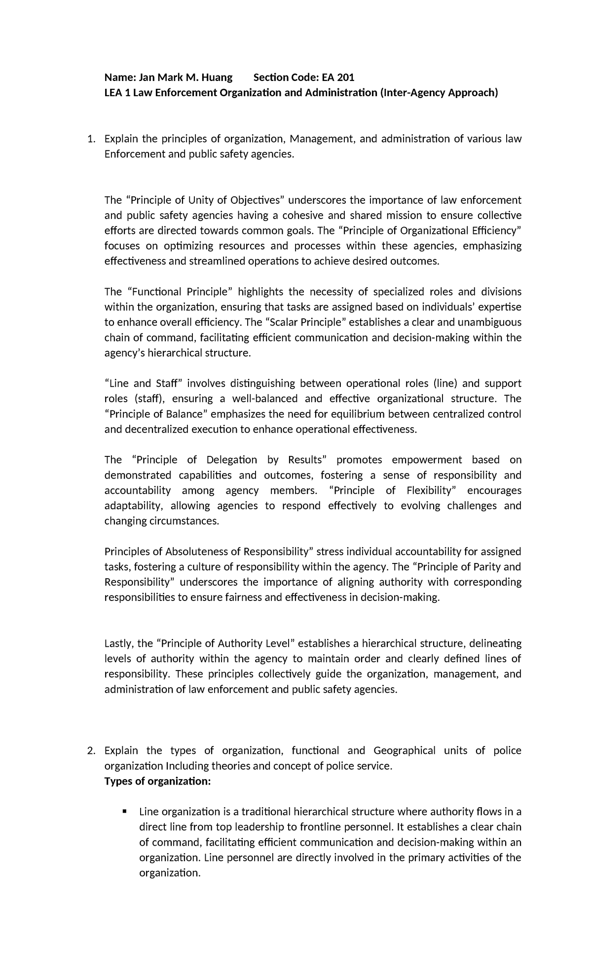 EA2 - Huang Answer LEA - Notes - Name: Jan Mark M. Huang Section Code ...