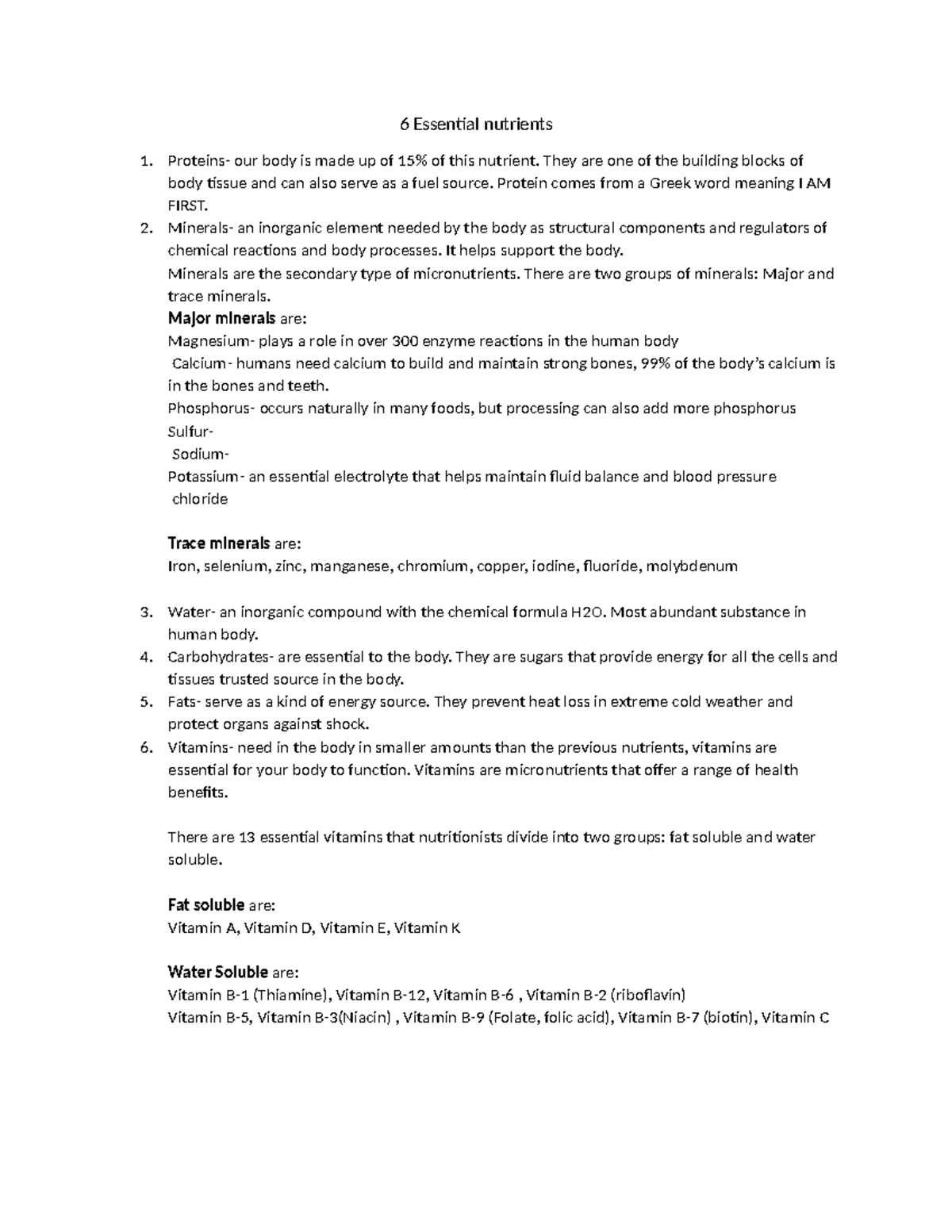 -EXAM- Coverage - 6 Essential nutrients Proteins- our body is made up ...