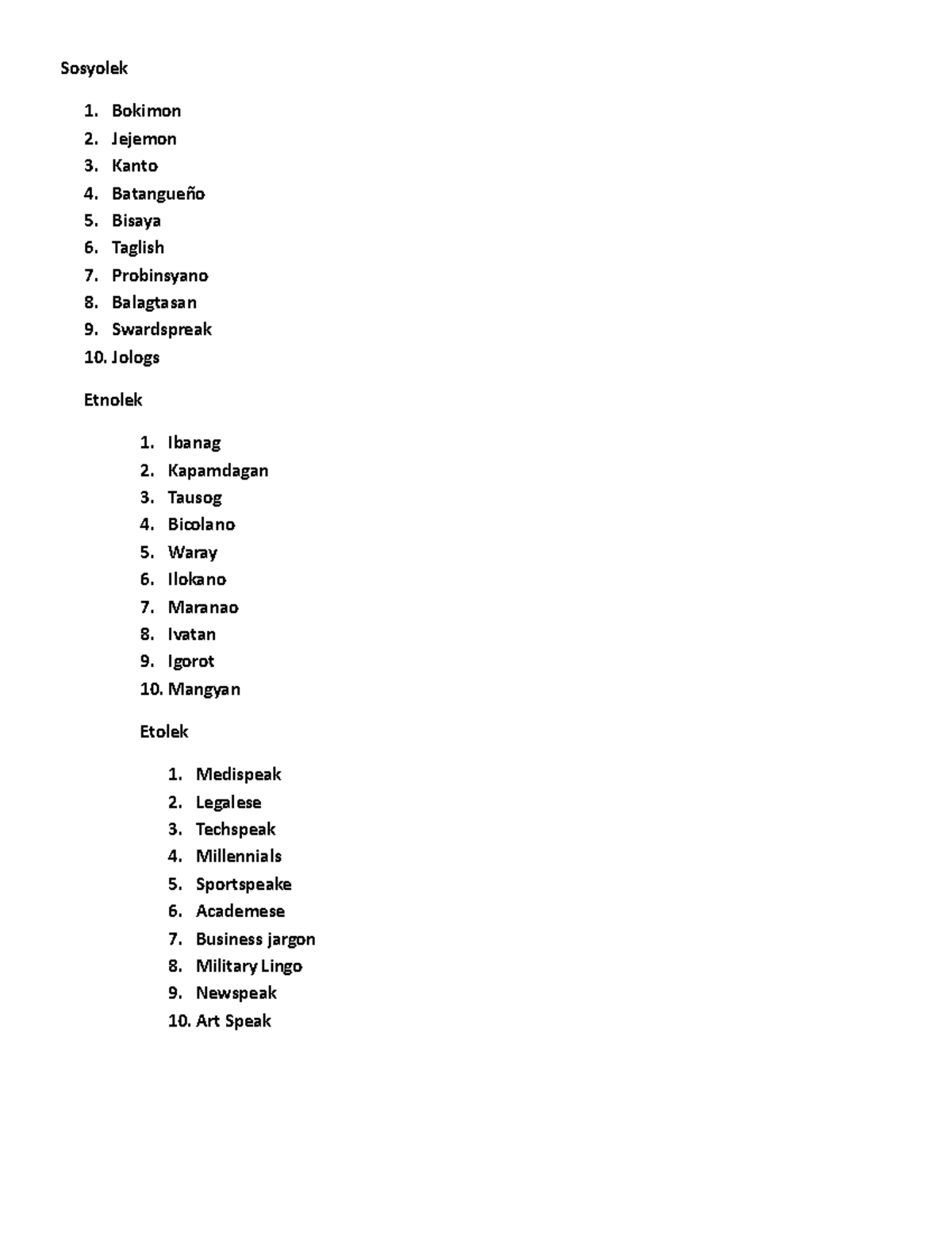 Sosyolek - komunikasyon - Sosyolek 1. Bokimon 2. Jejemon 3. Kanto 4 ...