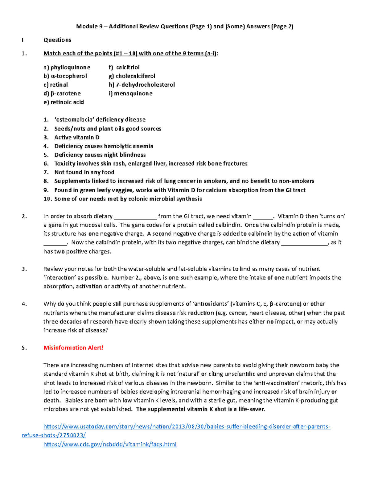 Module 9 - Sample Review Questions and Answers Winter 2022 - 120 - U of ...