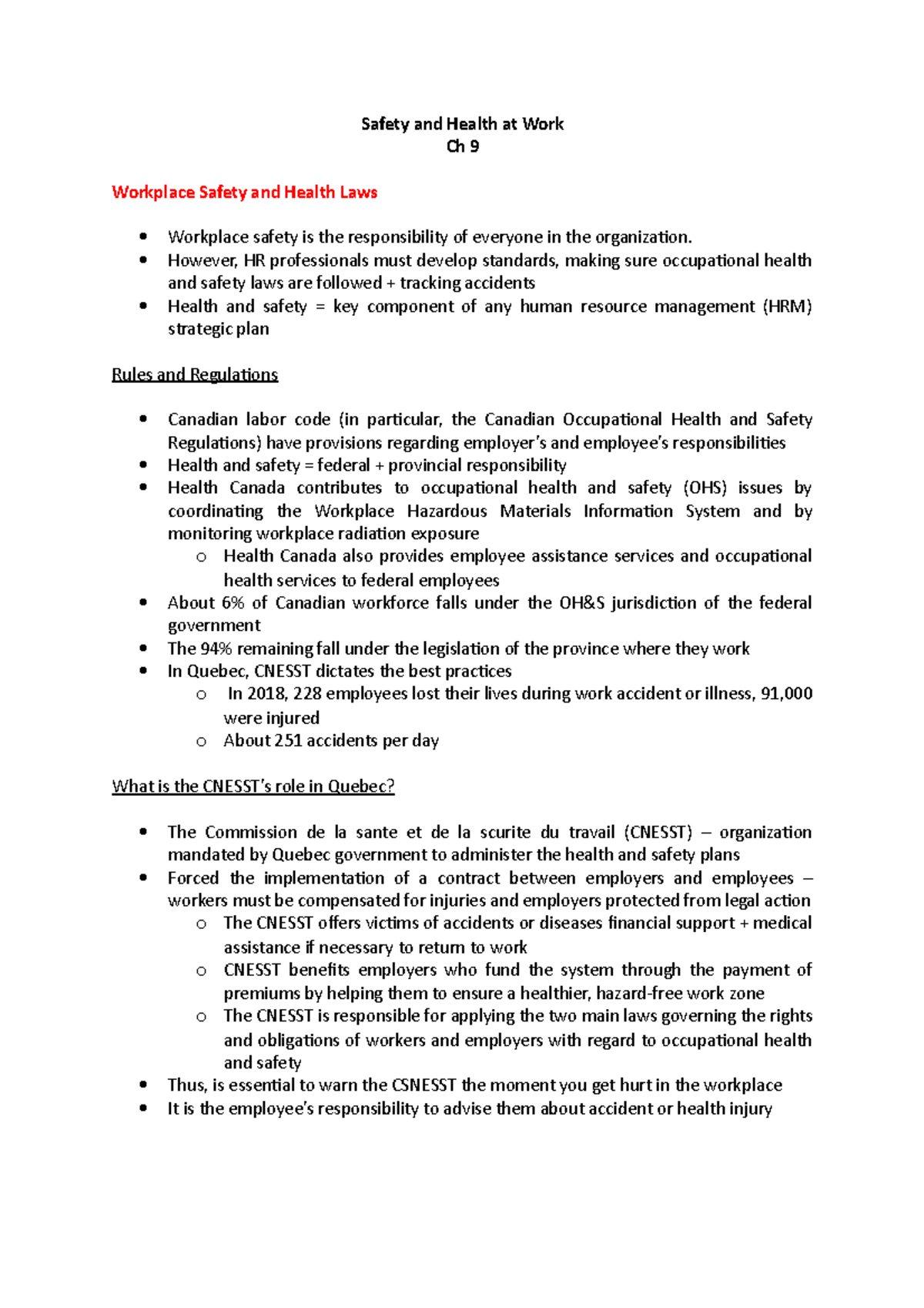 362 Ch 9 - Mana 362 - Human Resource Management Chapter 9 - Safety and ...