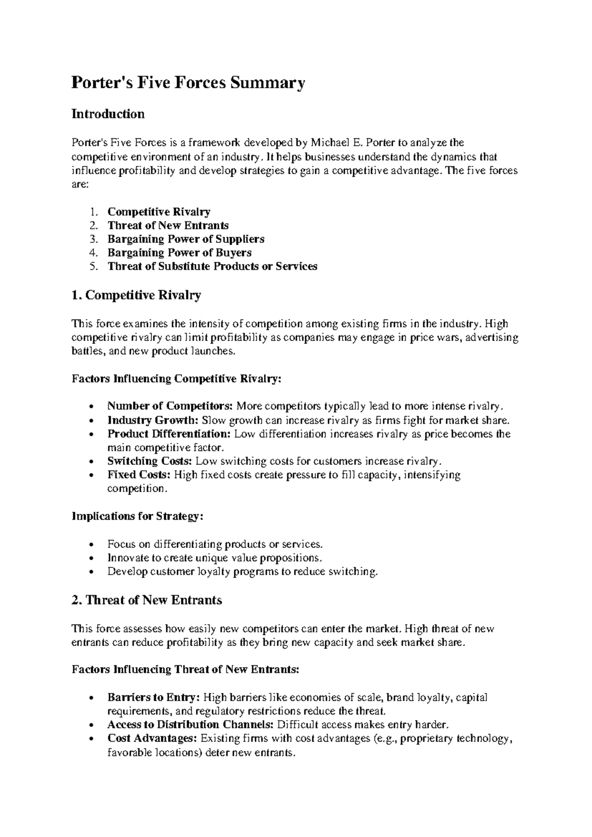 Porters 5 forces explanation- Lecture notes from MBA - Porter's Five ...