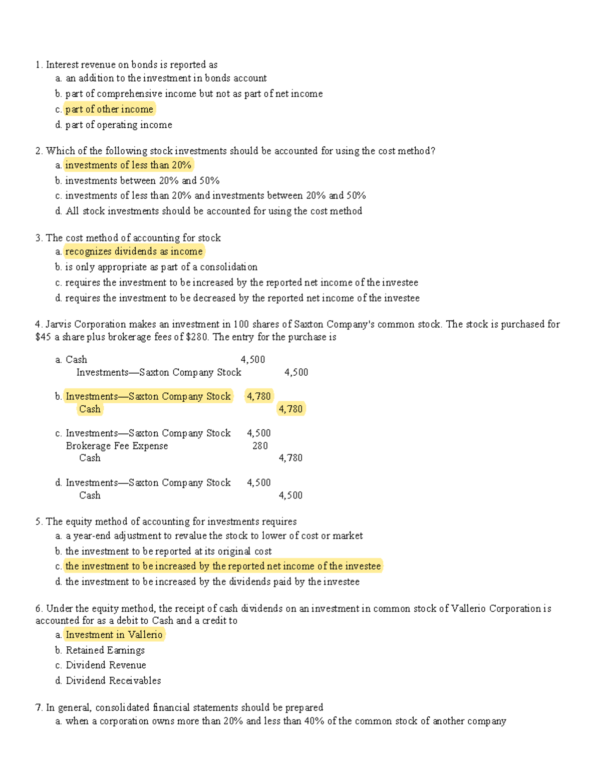 Ch.15 practice questions - Interest revenue on bonds is reported as a ...