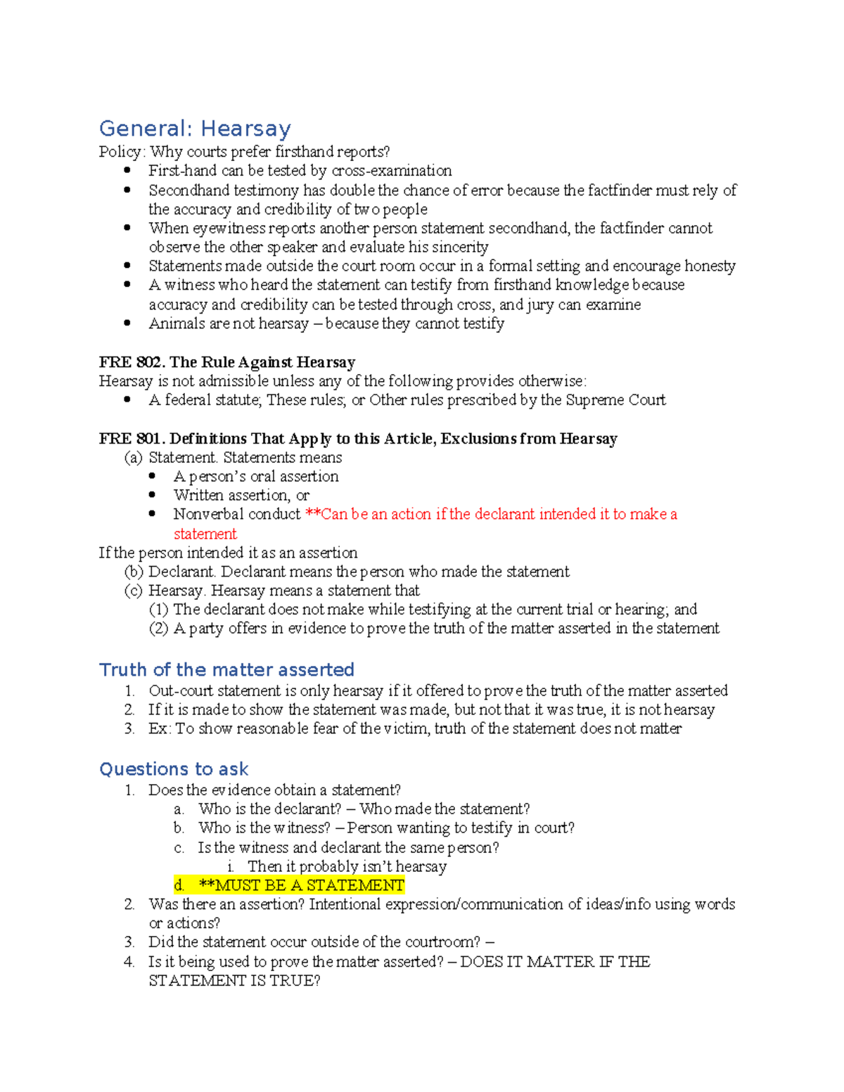 All about hearsay - General: Hearsay Policy: Why courts prefer ...