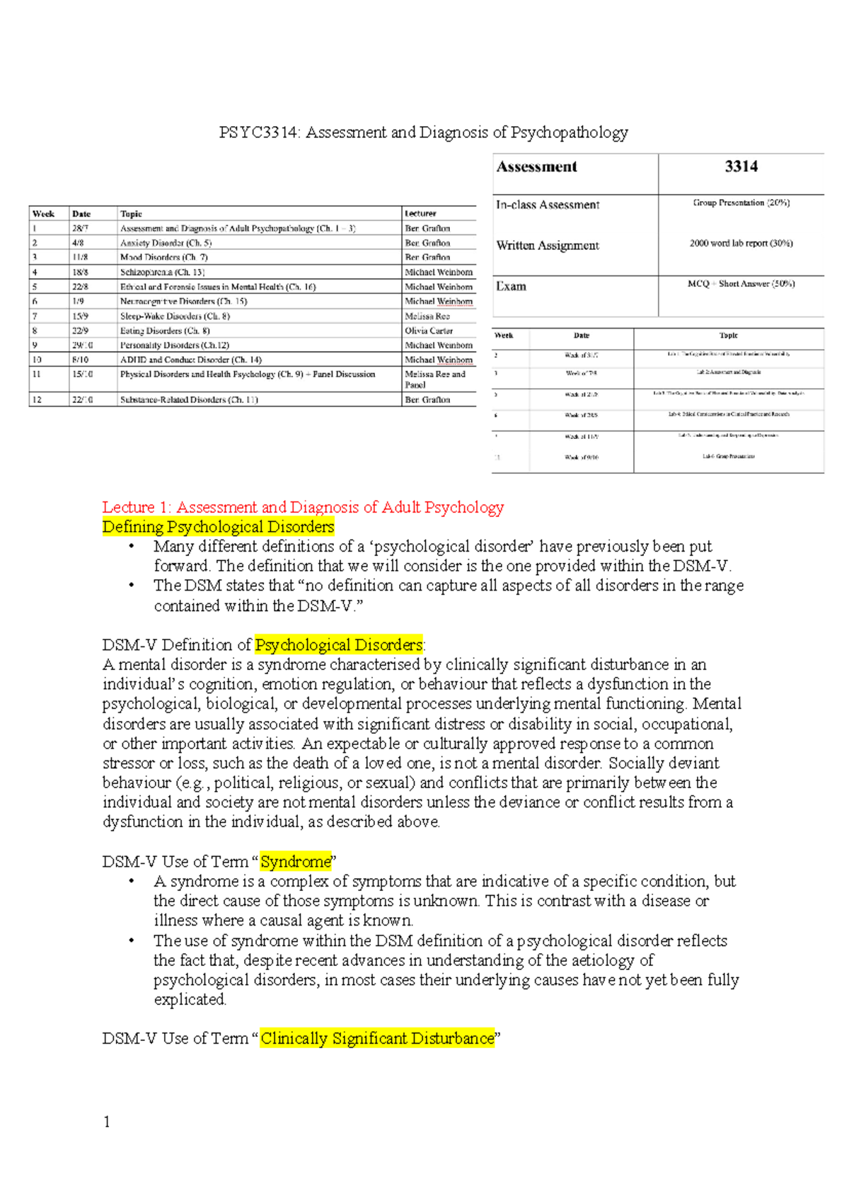 Adult Psychopathogy - PSYC3314 - PSYC3314: Assessment and Diagnosis of ...