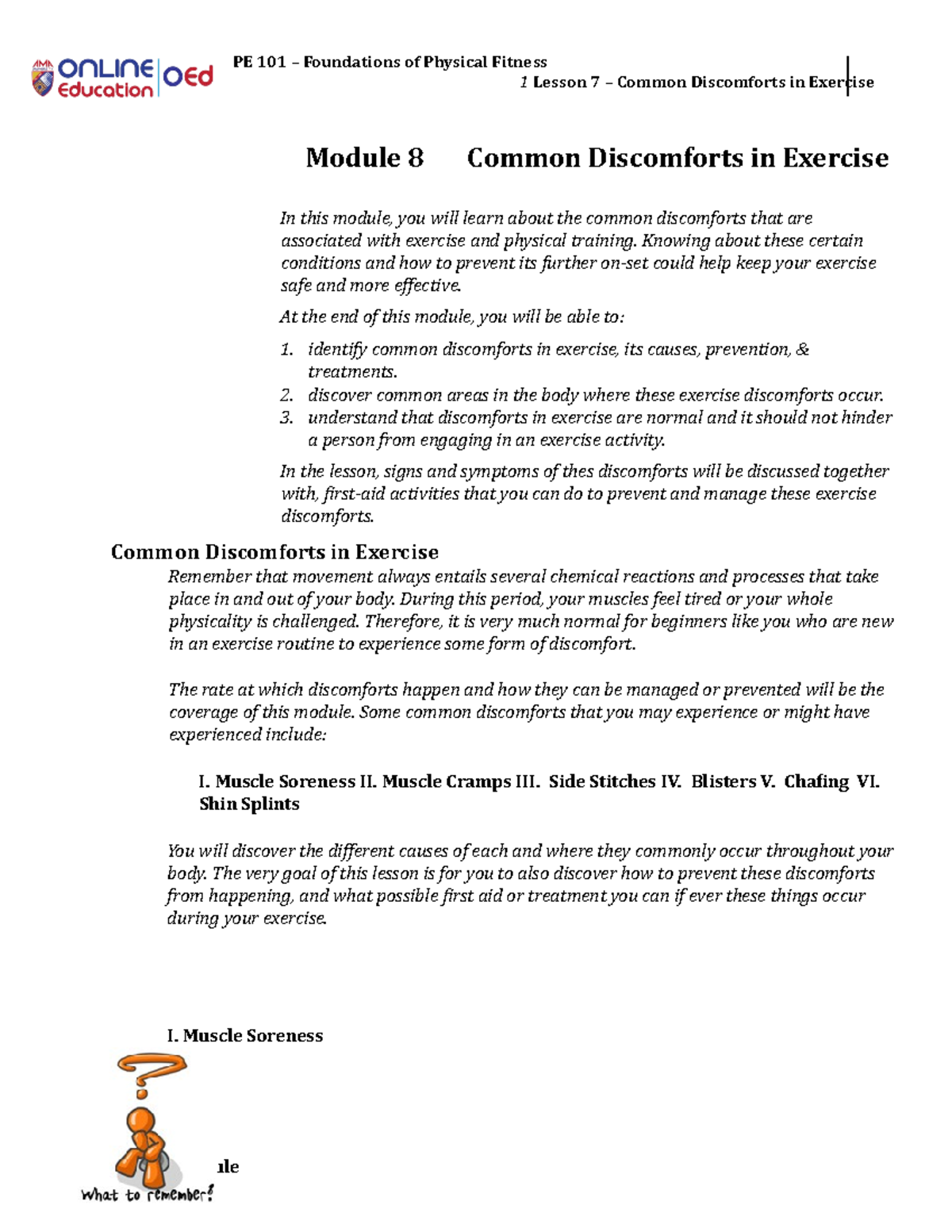 W6 Lesson 7 - Discomforts in Exercise - Module - 1 Lesson 7 – Common ...