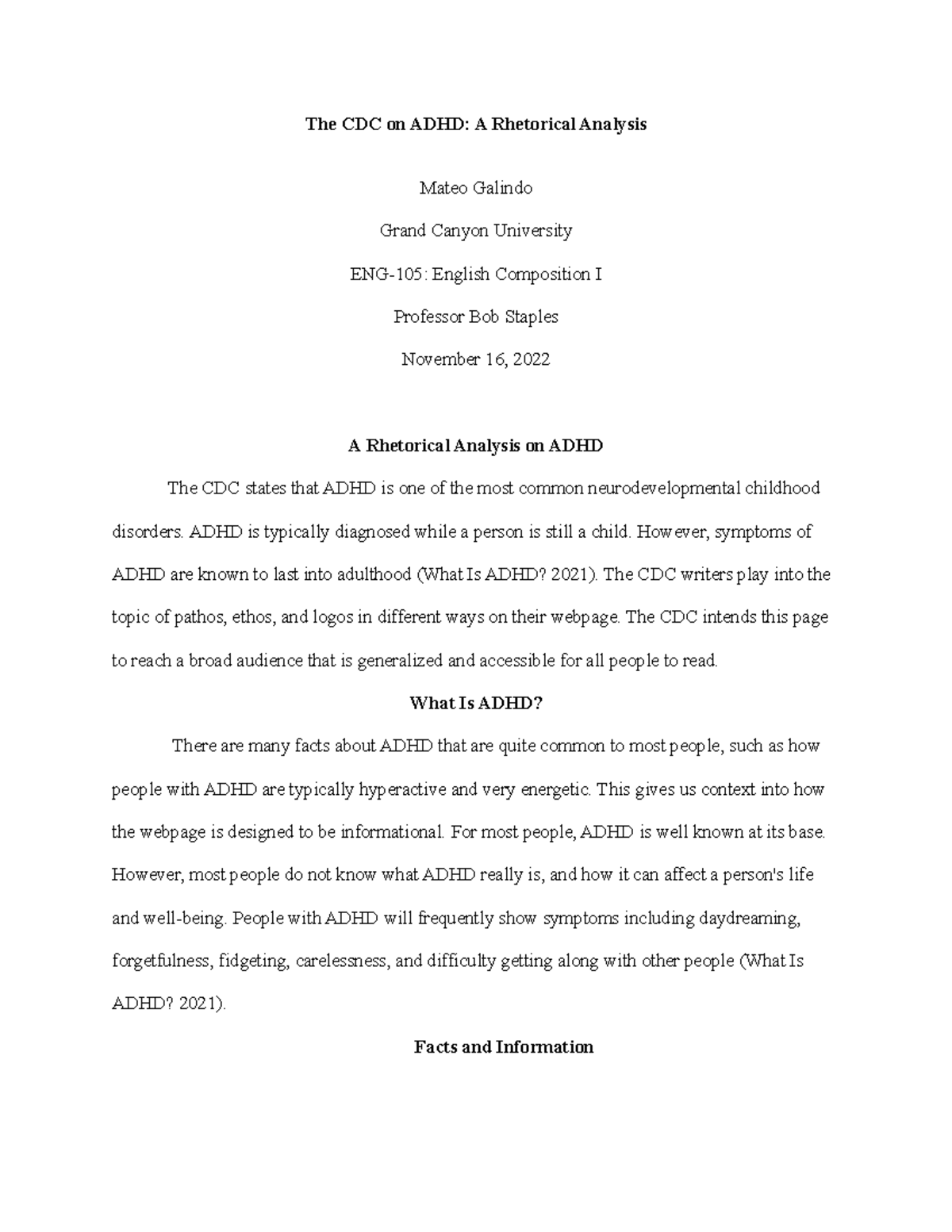 ADHD Final - Rhetoric Essay - The CDC on ADHD: A Rhetorical Analysis ...