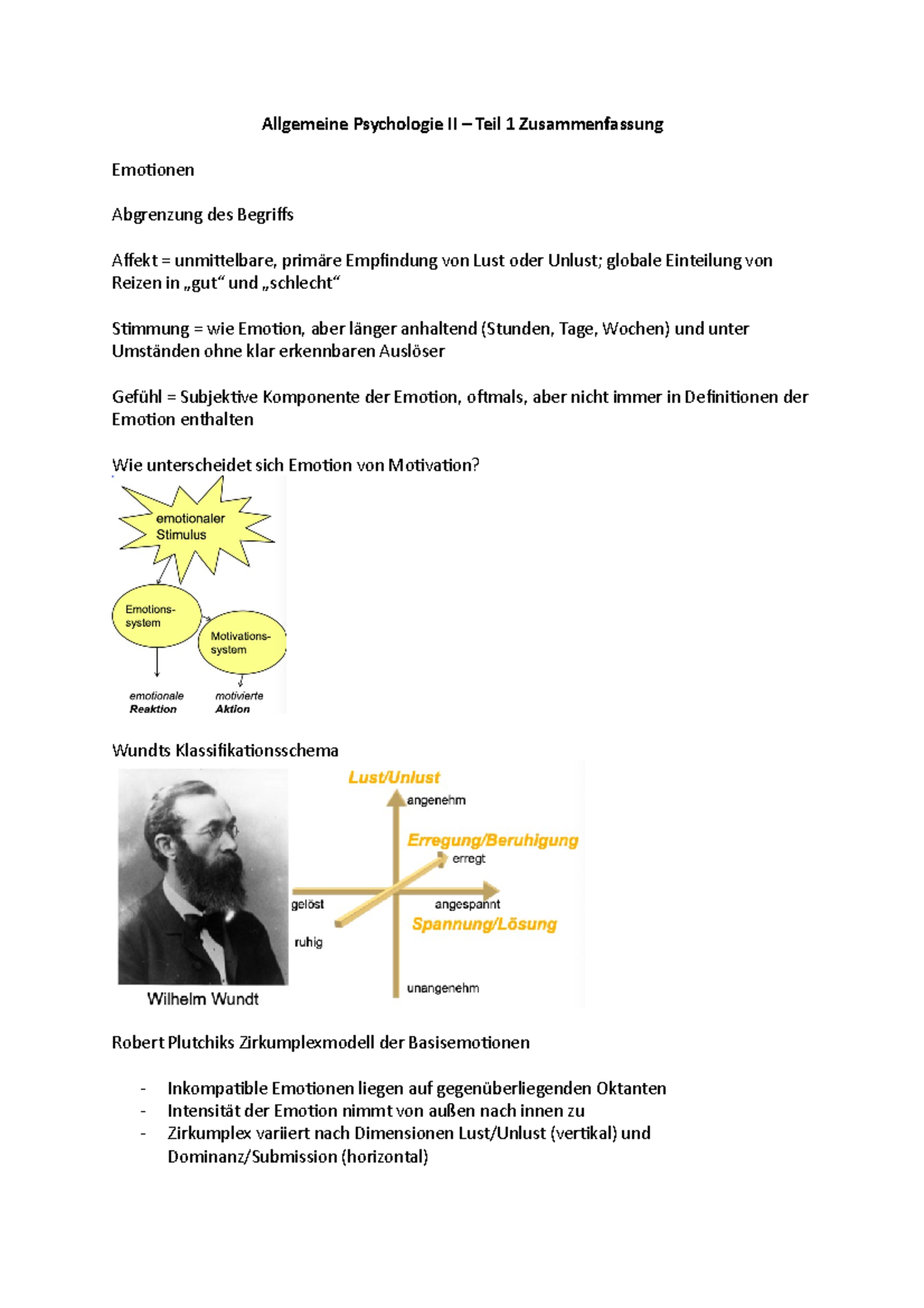 Allgemeine Psychologie II – Teil 1 Zusammenfassung - Allgemeine Psychologie II – Teil 1 - Studocu