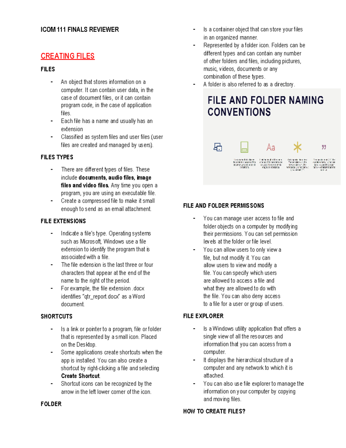 ICOM 111 Finals Reviewer - ICOM 111 FINALS REVIEWER CREATING FILES ...