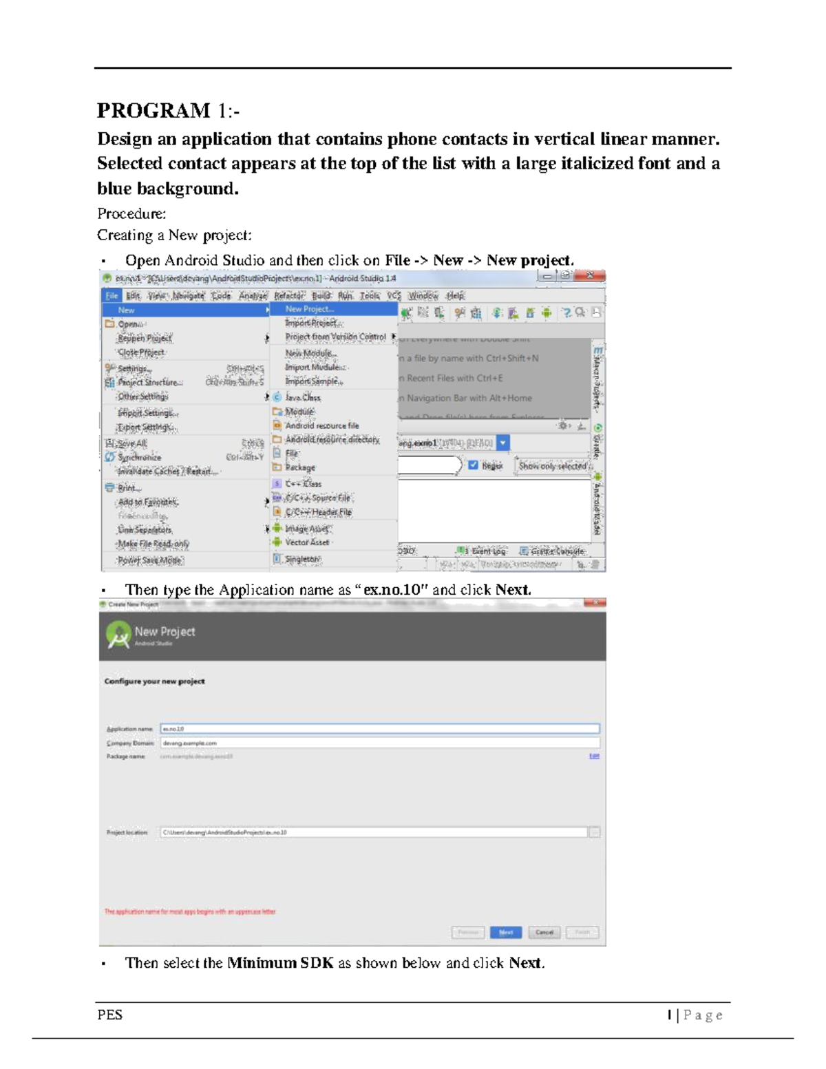 Android Lab manual - n/a - PROGRAM 1:- Design an application that contains phone contacts in ...