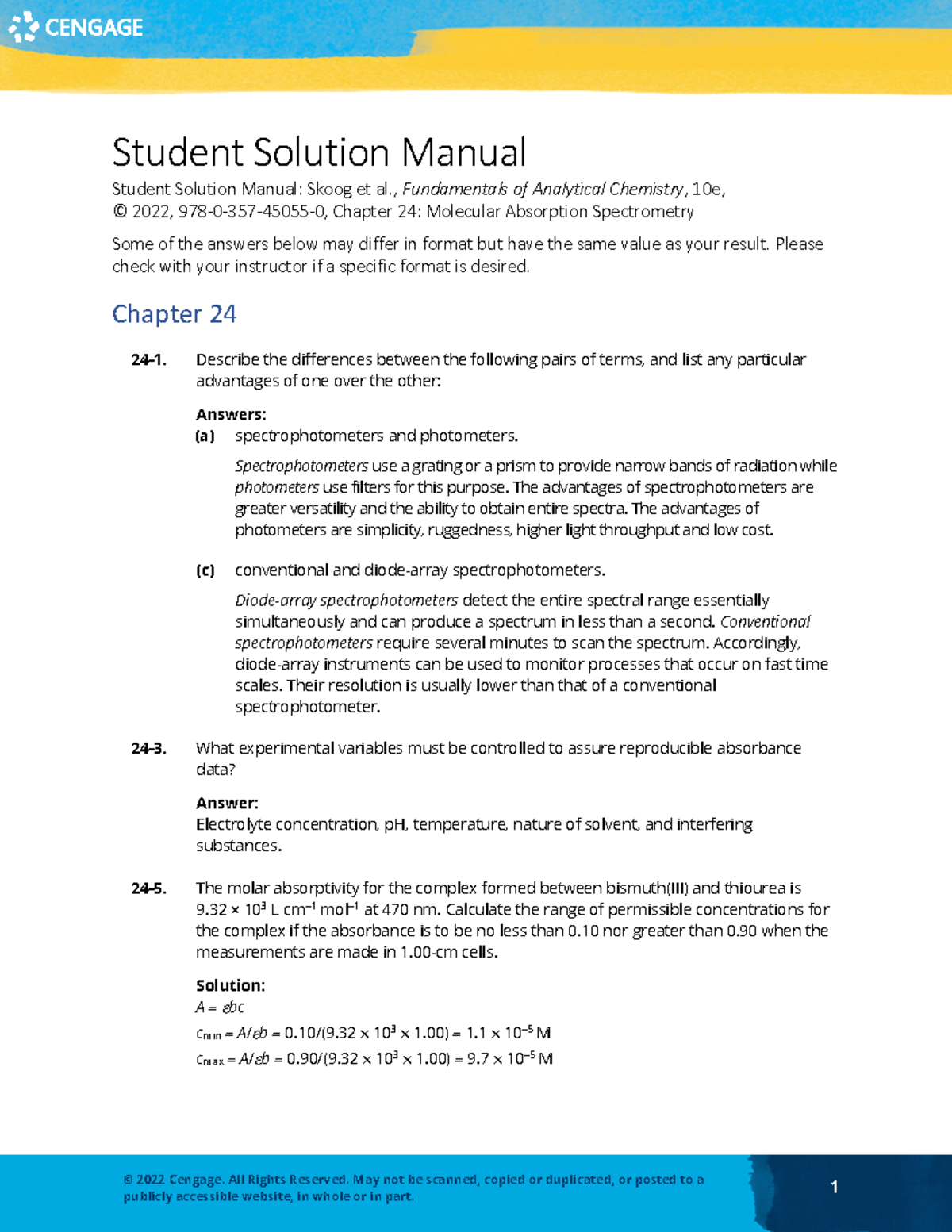 Skoog FAC 10e SSM Ch24 - ppt - © 2022 Cengage. All Rights Reserved. May ...