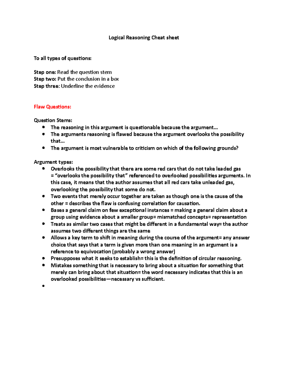 Logical Reasoning Cheat Sheet The Arguments Reasoning Is Flawed