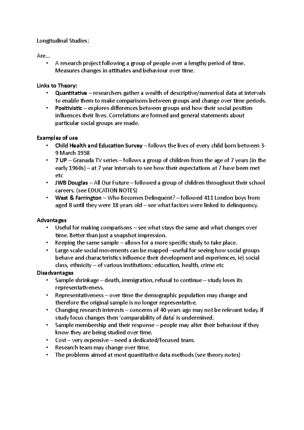 Longitudinal Studies - What they are, links to theory, examples of use ...
