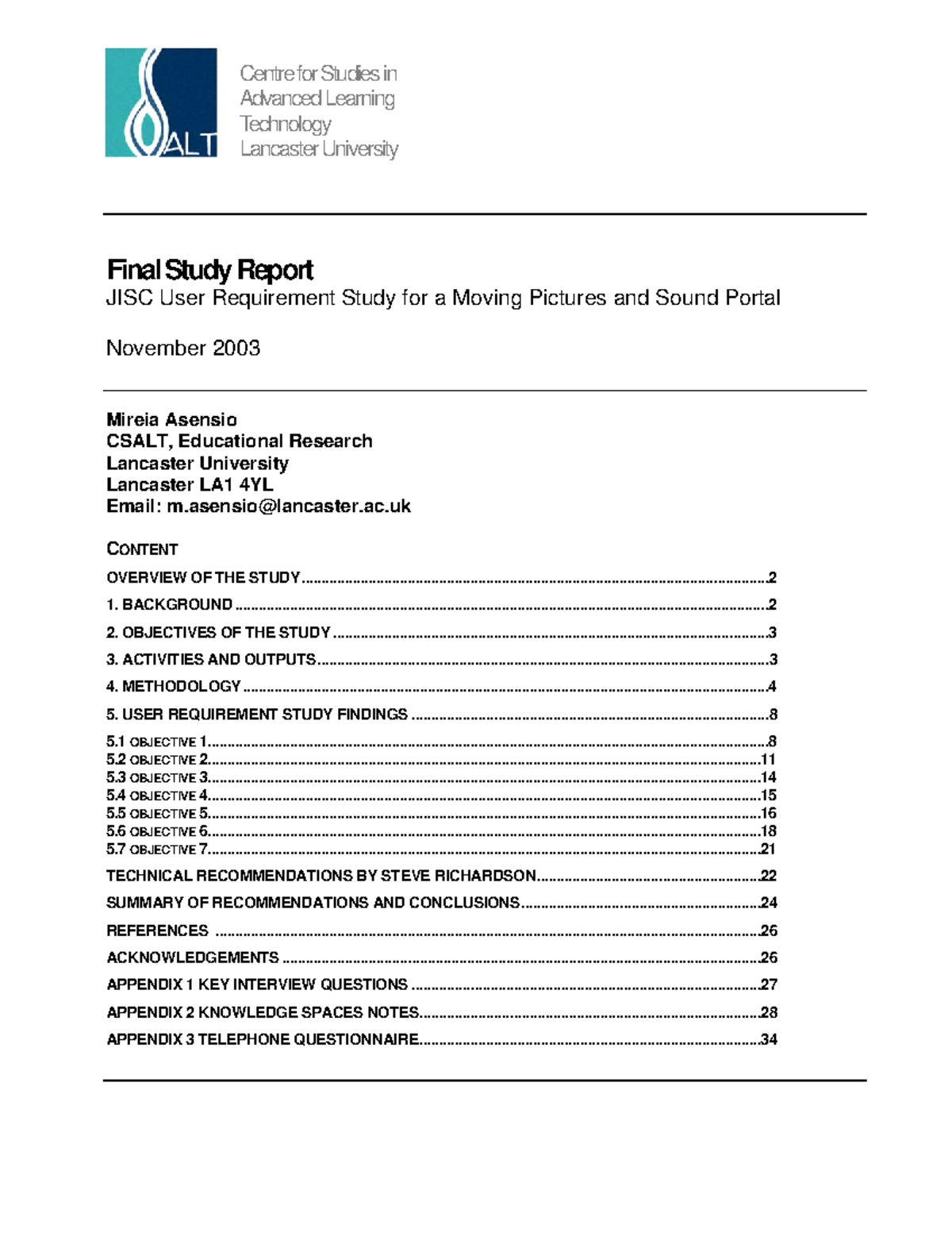 Final Study Report JISC User Requirement - Centre for Studies in ...