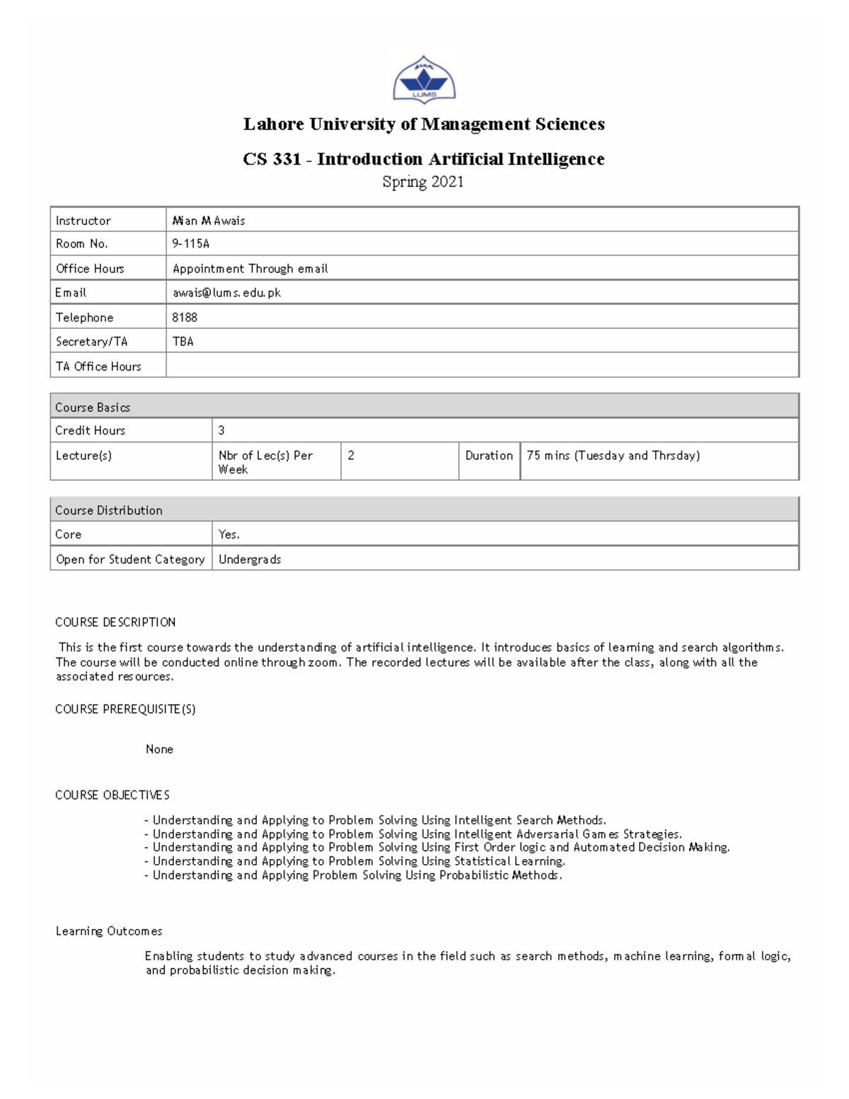 CS 331 - Outline Spring 2021 - Lahore University of Management Sciences ...