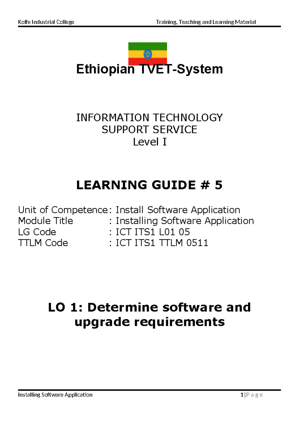LO1 - Ethiopian TVET-System INFORMATION TECHNOLOGY SUPPORT SERVICE ...