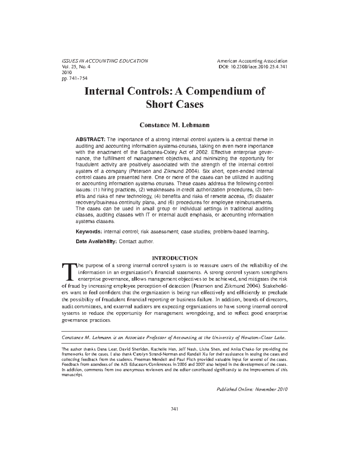 Internal controlsn cases - Internal Controls: A Compendium of Short ...