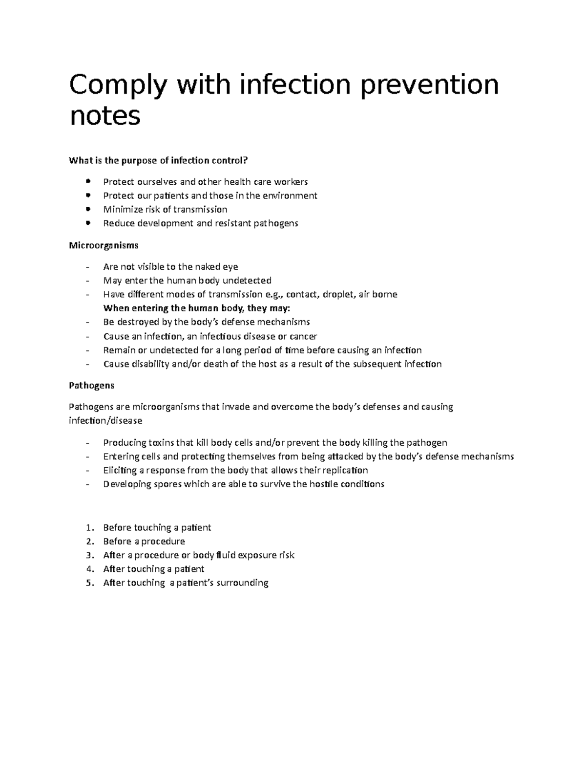 Comply with infection prevention notes - Comply with infection ...