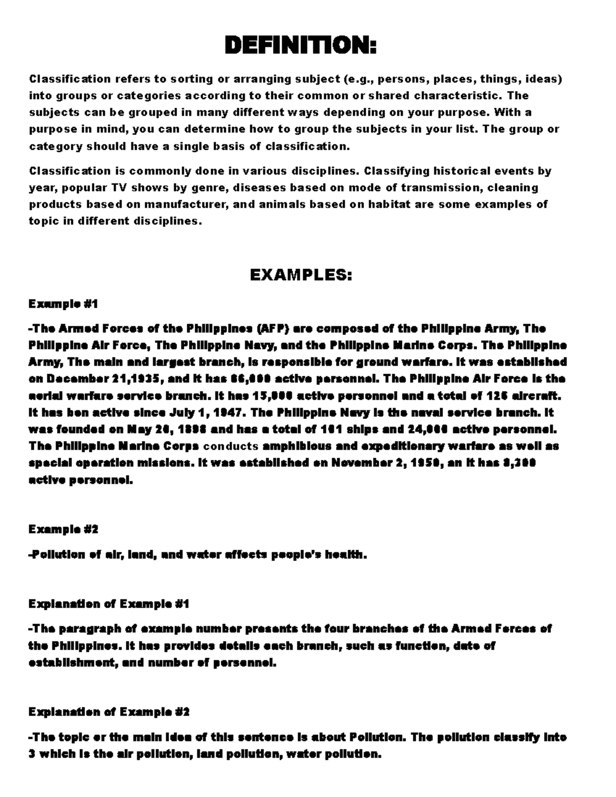 Definition - DEFINITION: Classification refers to sorting or arranging ...