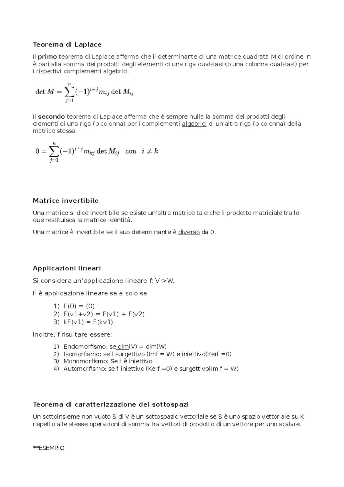 Teoremi e formule di Algebra - MCB - Teorema di Laplace Il primo ...
