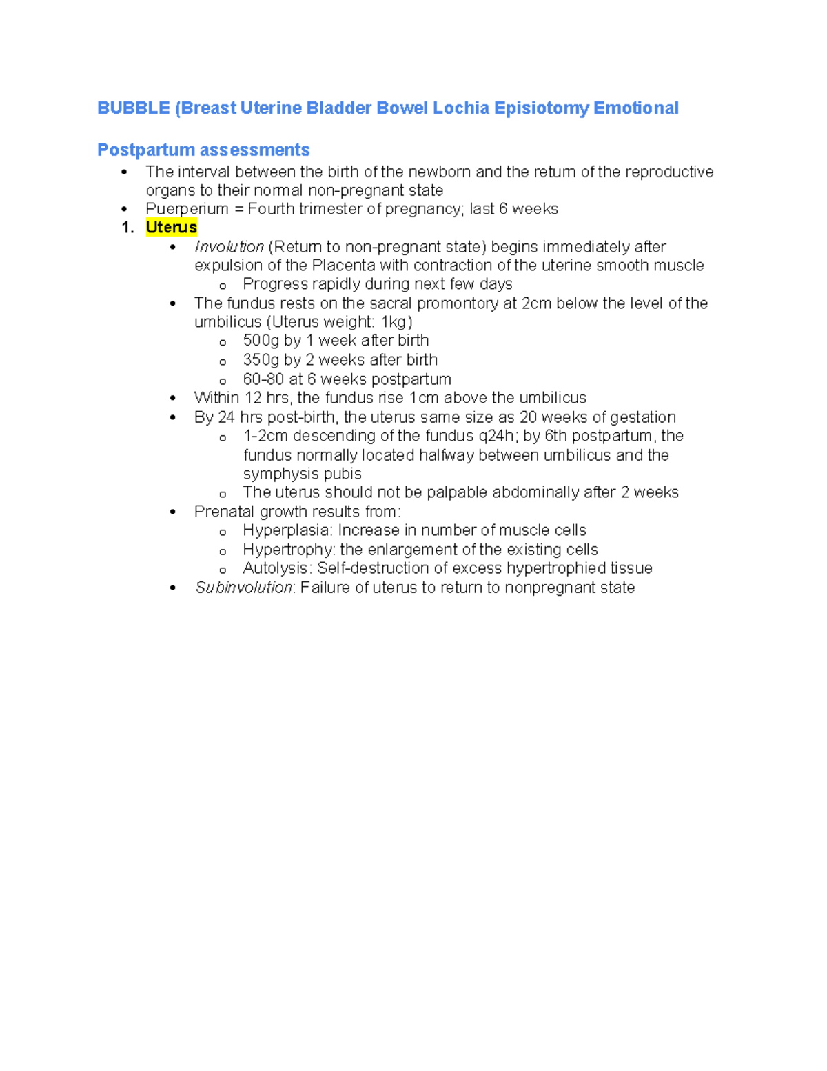 Bubble - pregnancy reading OB, Pregnancy, Assessment - BUBBLE (Breast ...