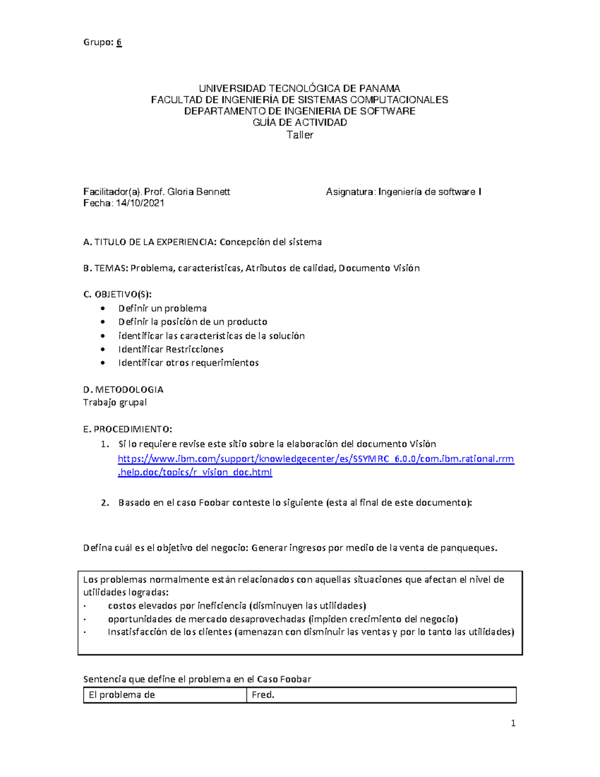 Laboratorio documento vision IS1 2021 - Ingeniería de Software I - UTP ...