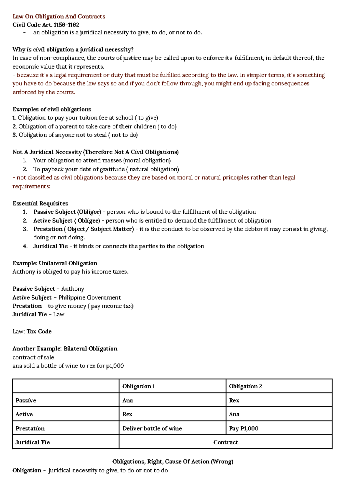 Oblicon Reviewer-1 - Law On Obligation And Contracts Civil Code Art ...