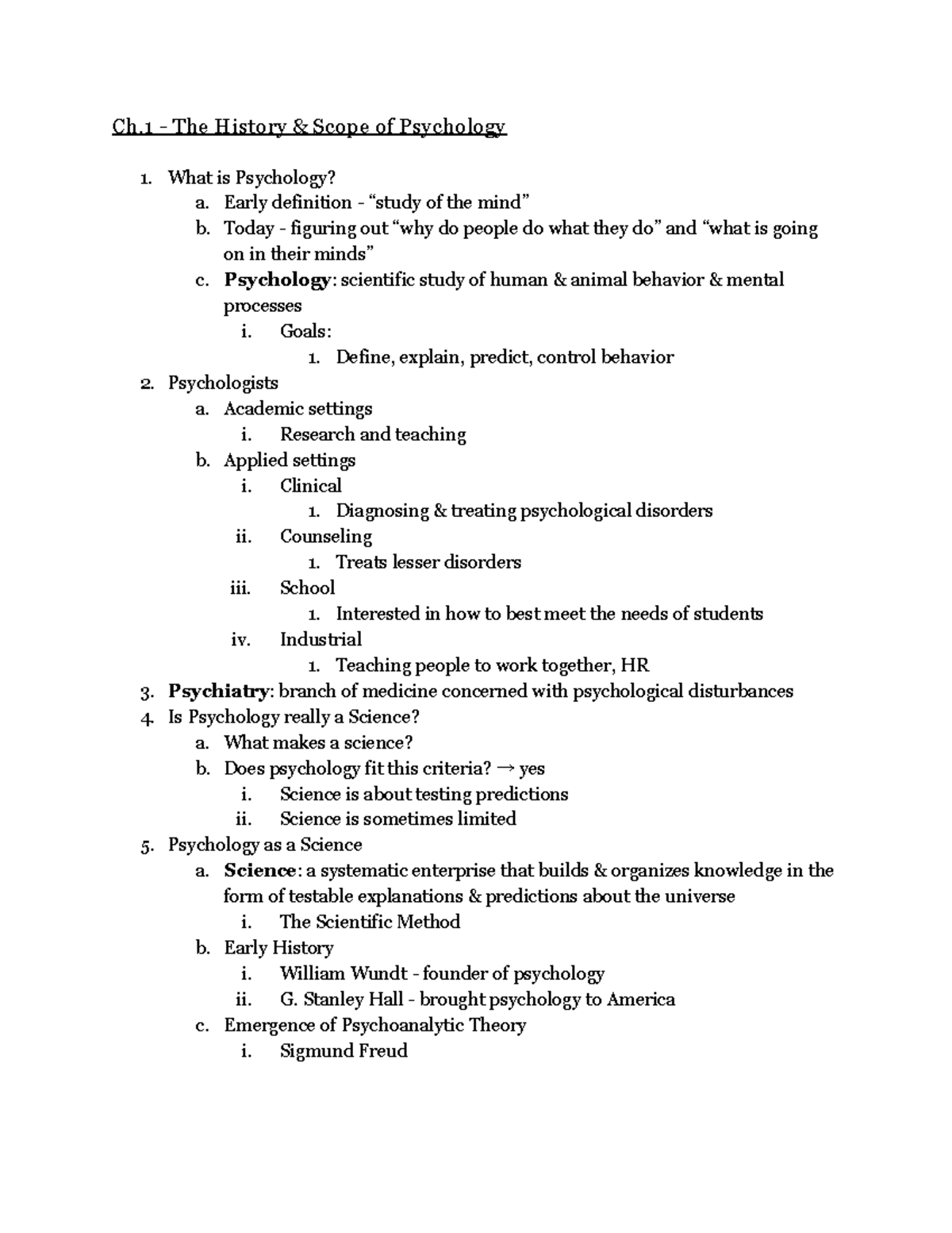 PSY 205 unit 1 Notes - Ch - The History & Scope of Psychology What is ...