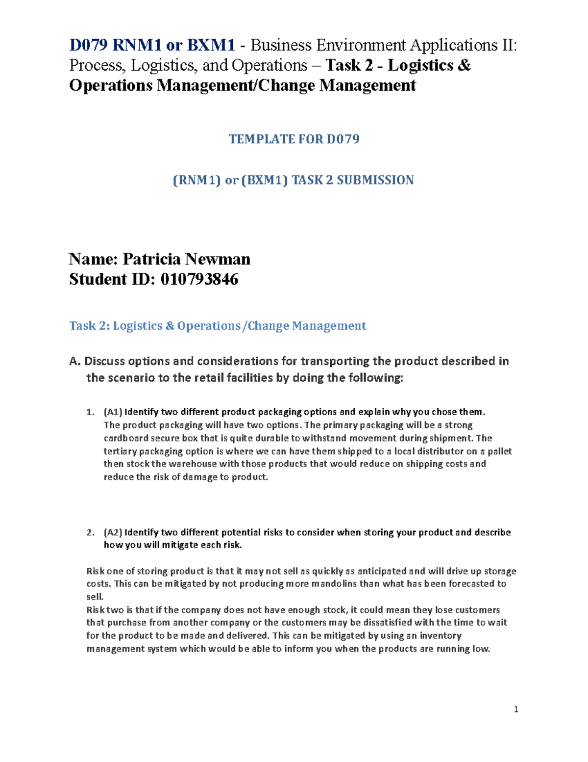 Task 2 Template (ADA) (1-23) - D079 RNM1 or BXM1 - Business Environment ...