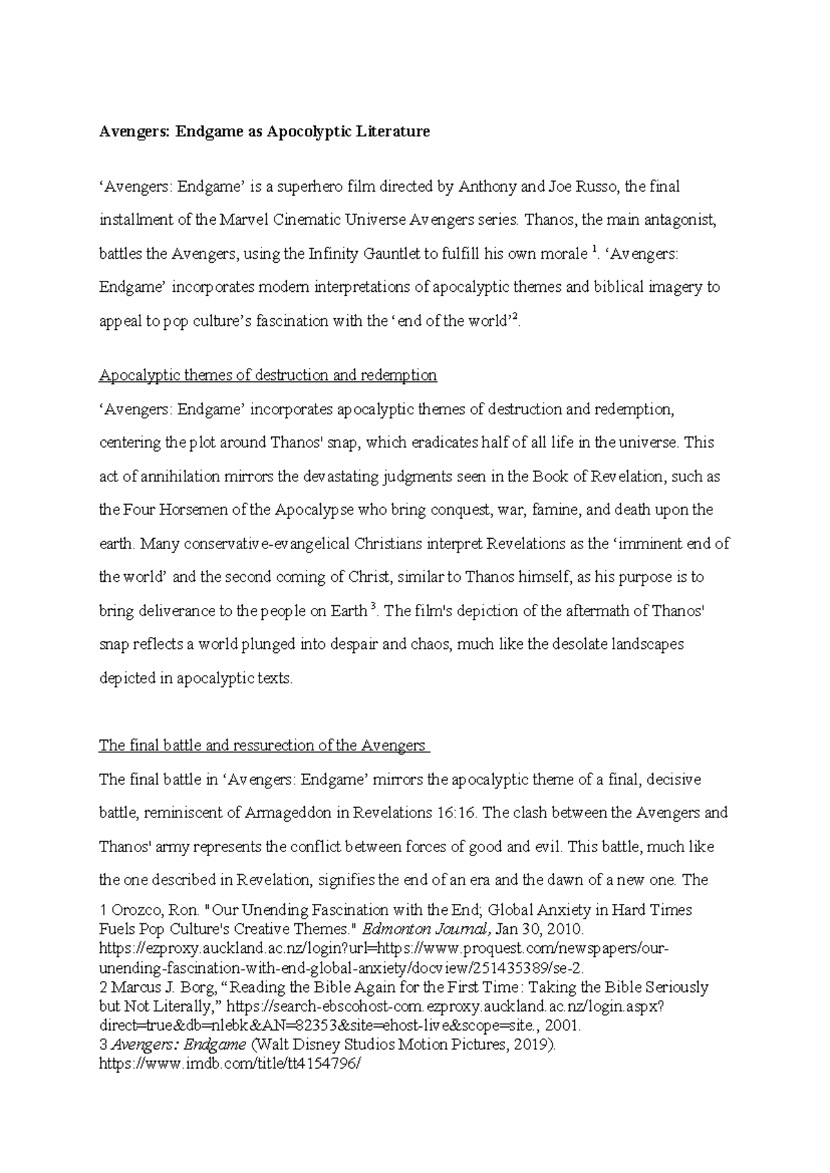 Theology written response 3 - Avengers: Endgame as Apocolyptic ...