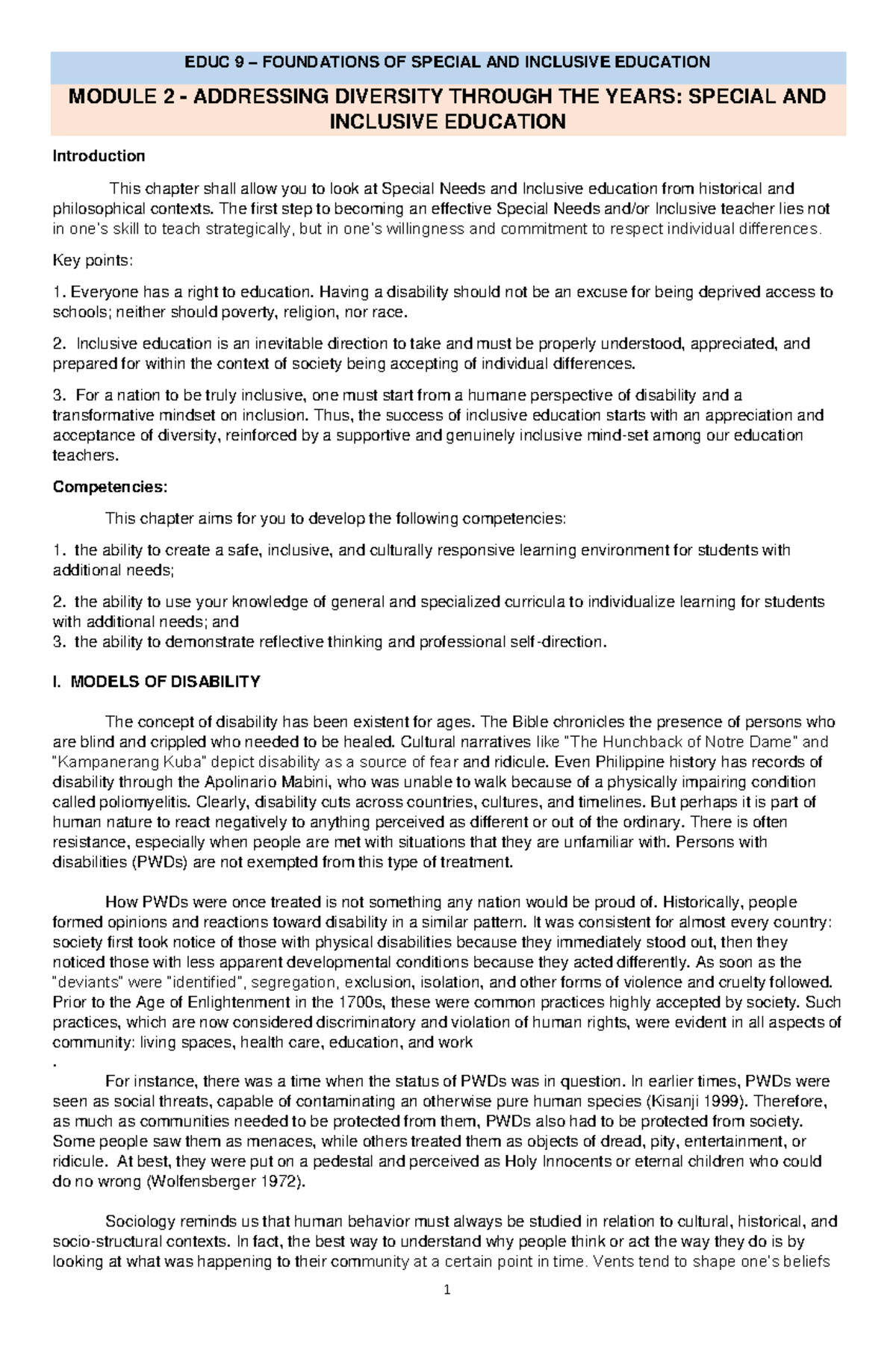 EDUC-9 Module-2 - understanding the different models of disability ...