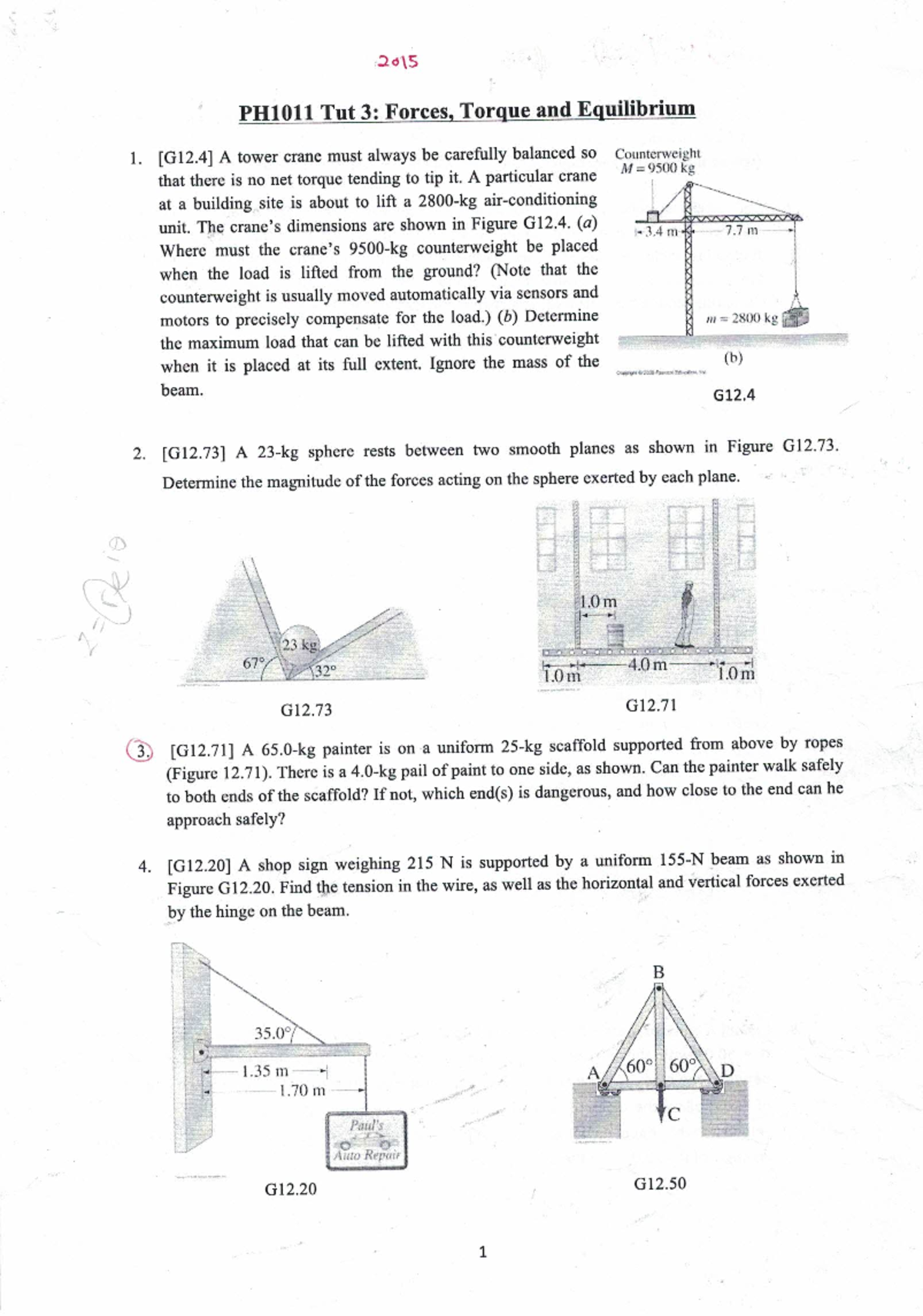 2015 ph1011 tutorial 3 solution - PH1012 - NTU - Studocu