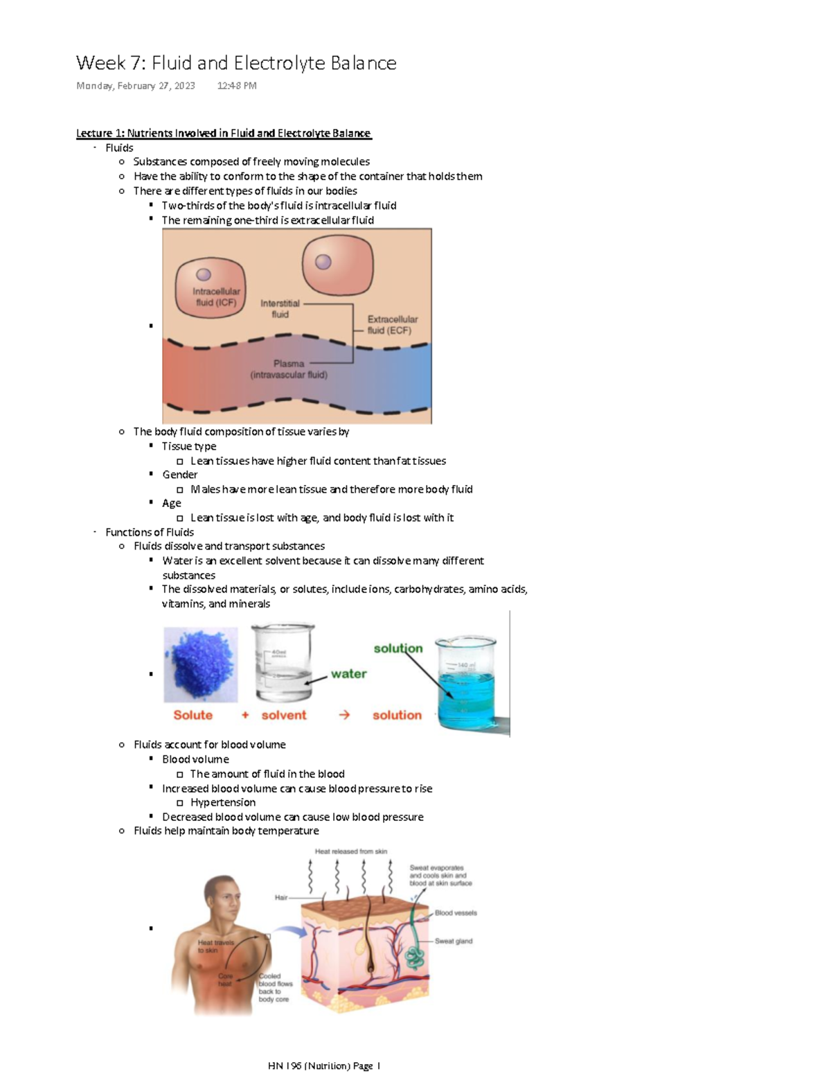 HN 196 (Nutrition) Week 7 - Lecture 1: Nutrients Involved in Fluid and ...