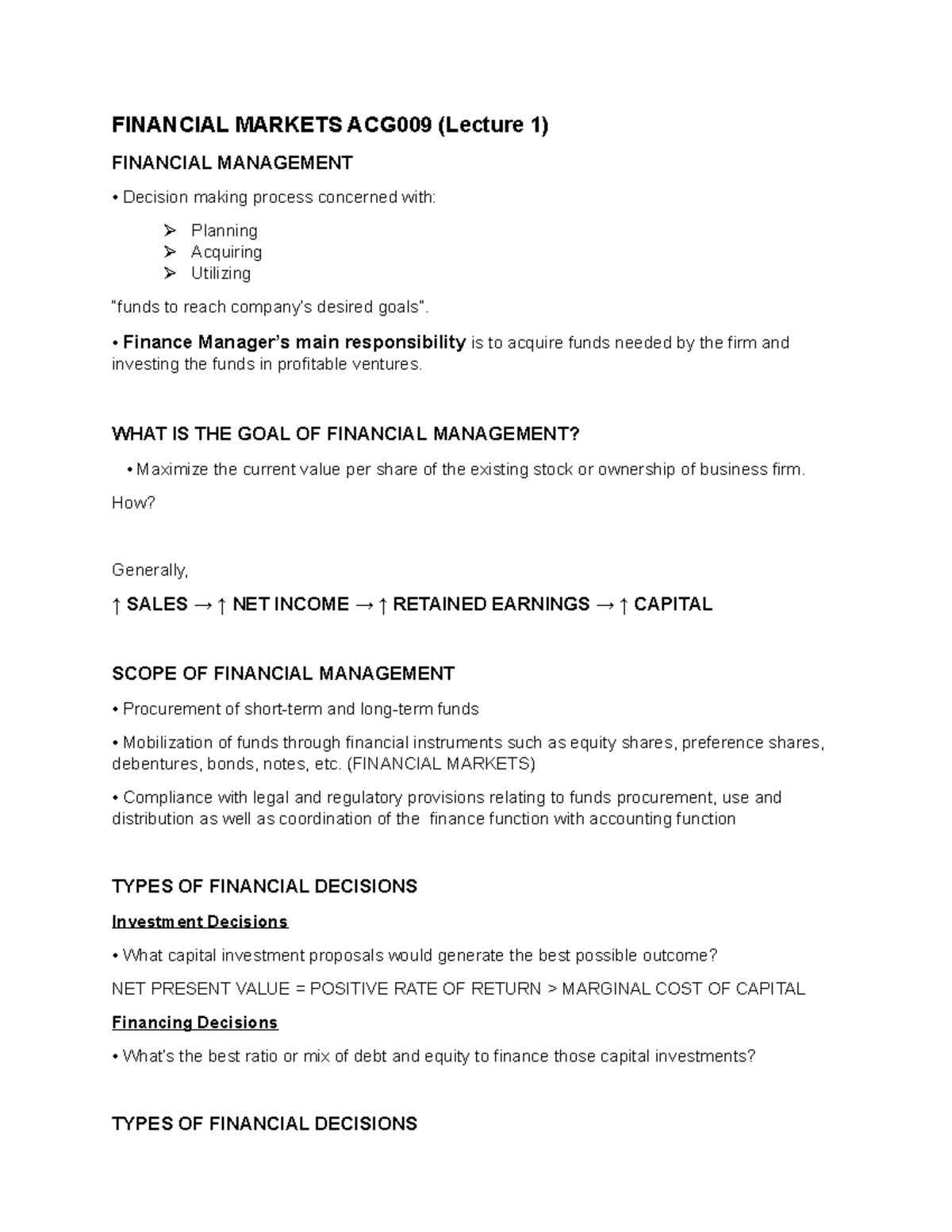 Financial Markets ACG009 - FINANCIAL MARKETS ACG009 (Lecture 1 ...