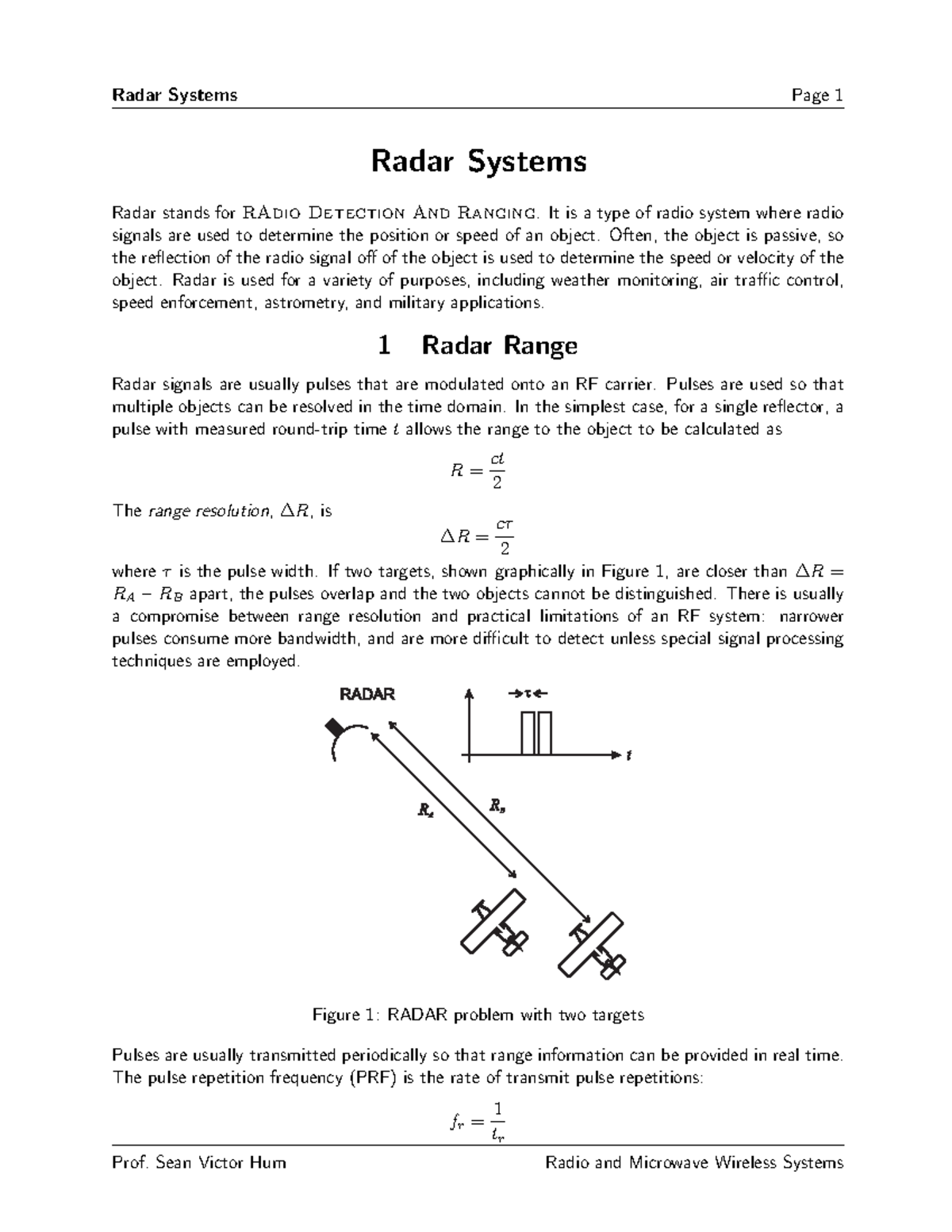 24-radar - Lecture notes 1,2,3 - Radar Systems Radar stands forRAdio ...