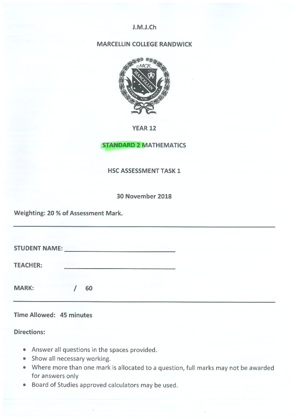 Intro to Math Assessment 2020 - 085012 - Studocu