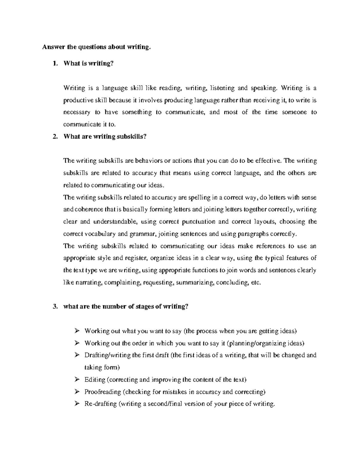 Writing, eval. lenguas extranjeras - Answer the questions about writing ...