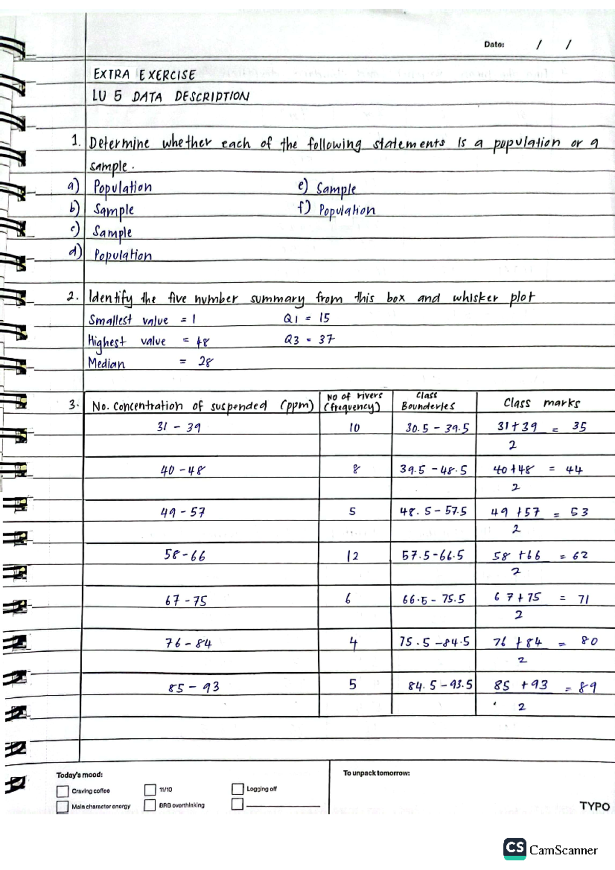 PRP 1046 Extra Exercise LU 5 Data Description - Asasi Sains Hayat - Studocu