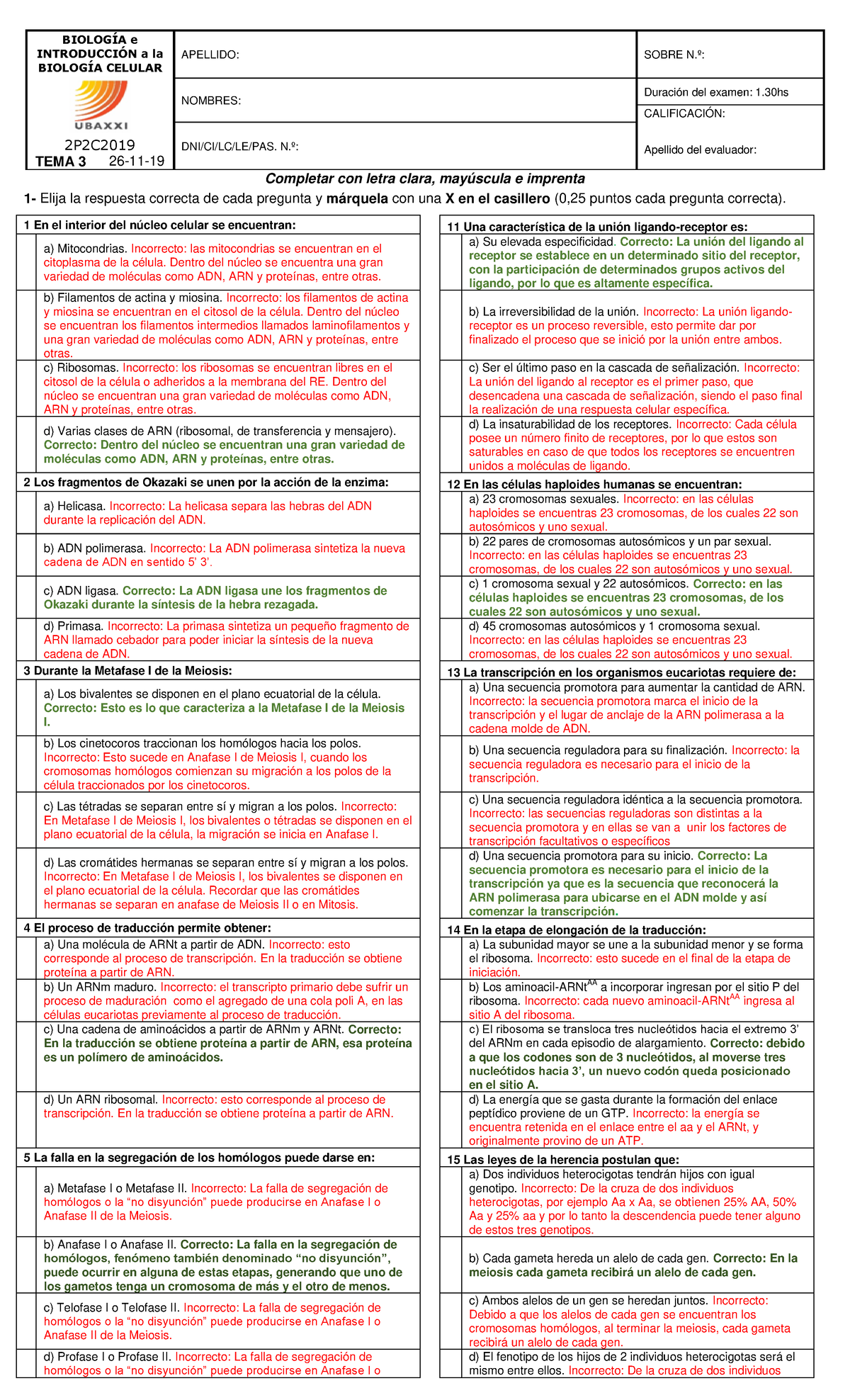 2P2C 2019 Temas 3 y 4 Resuelto - BIOLOGÍA e INTRODUCCIÓN a la BIOLOGÍA ...