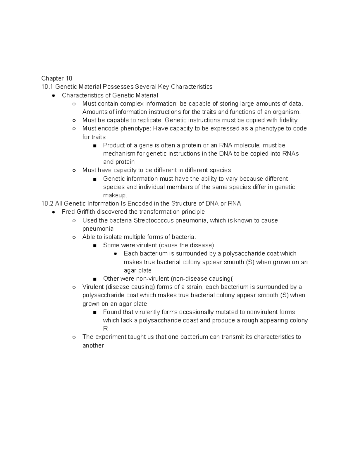 Lecture 1 Notes Genetics - Chapter 10 10 Genetic Material Possesses ...