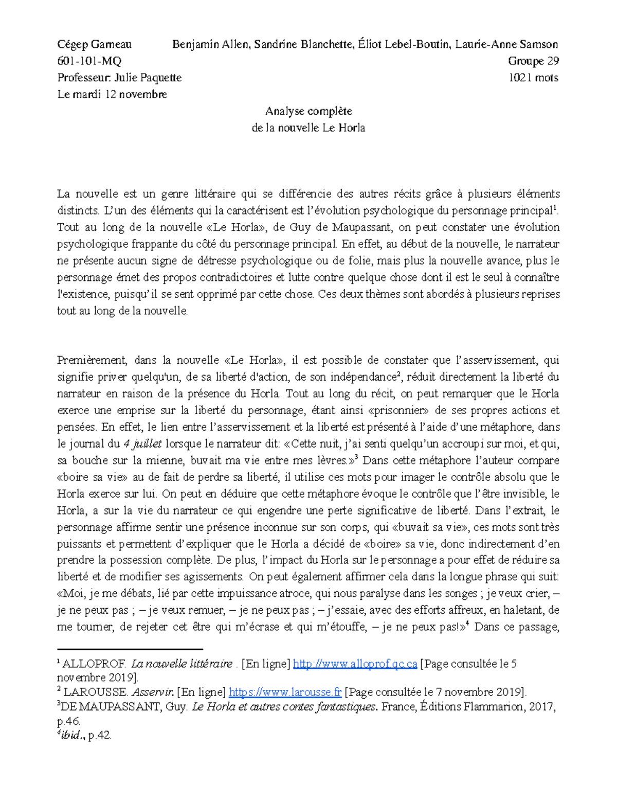 Le Horla - Analyse complète - Cégep Garneau Benjamin Allen, Sandrine ...