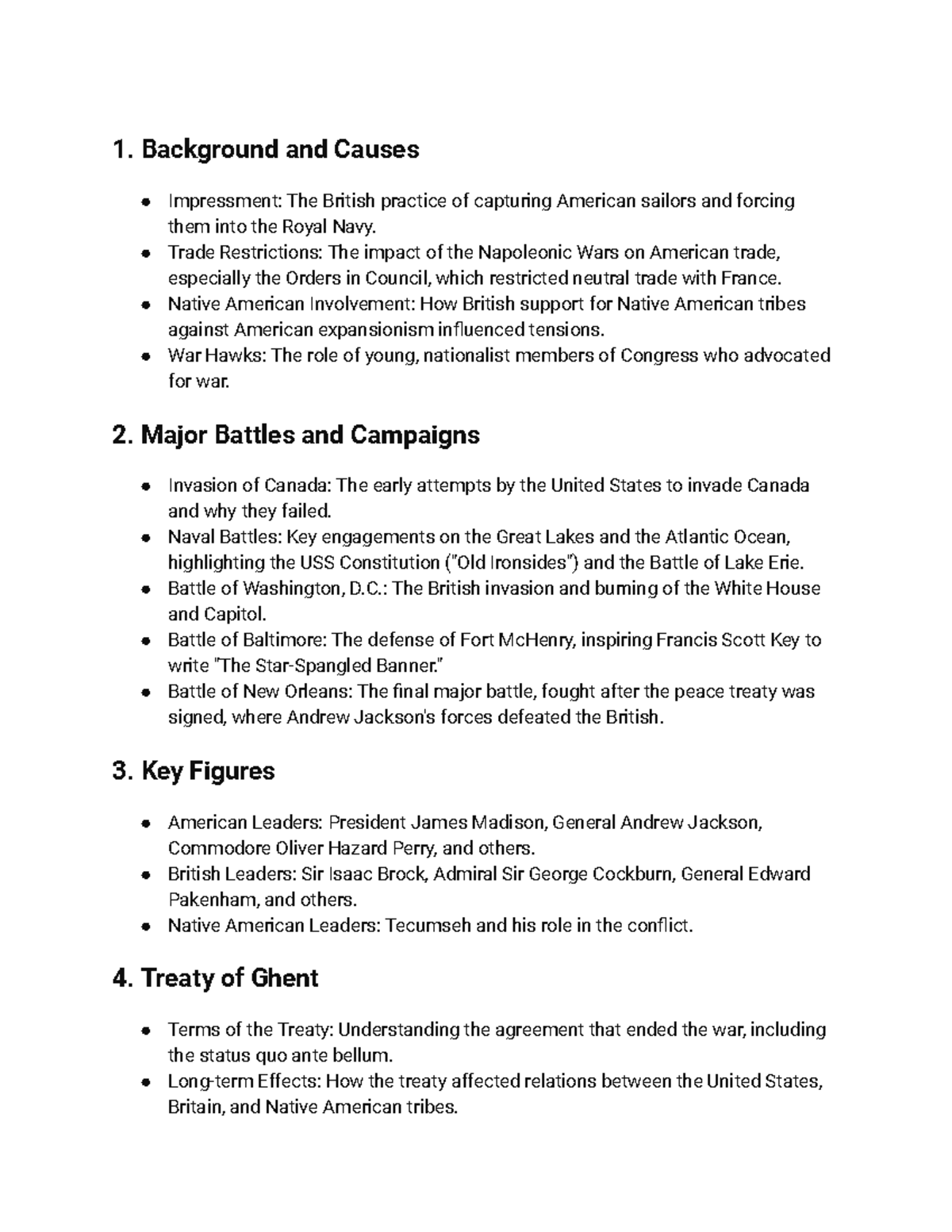 Study notes for The War of 1812 - 1. Background and Causes Impressment ...