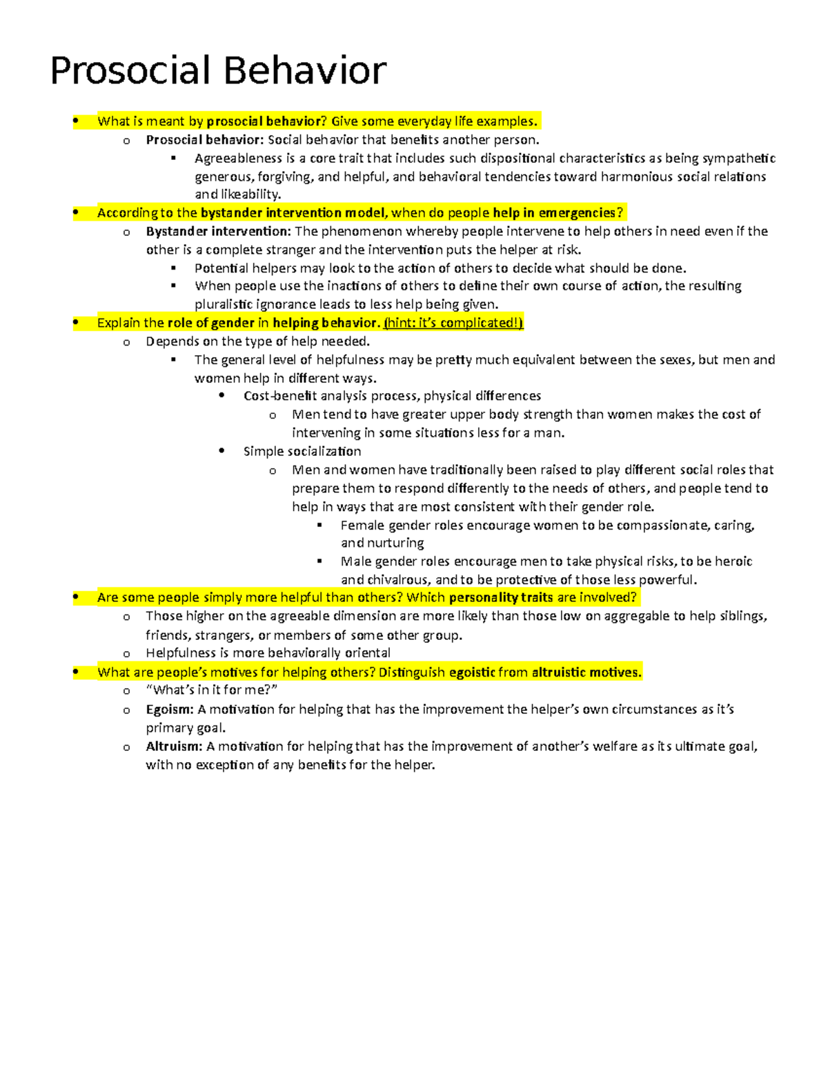Prosocial Behavior - Lecture notes 20 - Prosocial Behavior What is ...