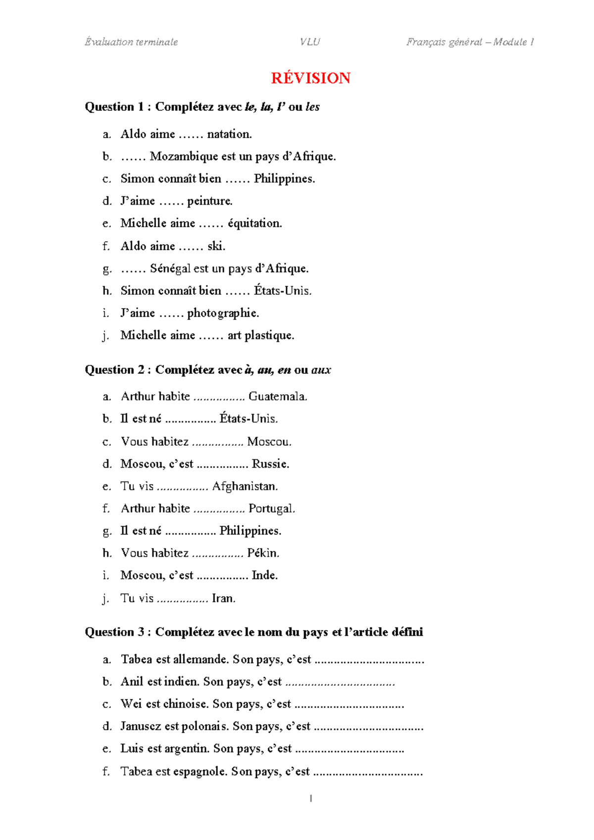 Français général Module 1 - Révision et corrigés - RÉVISION Question 1 ...