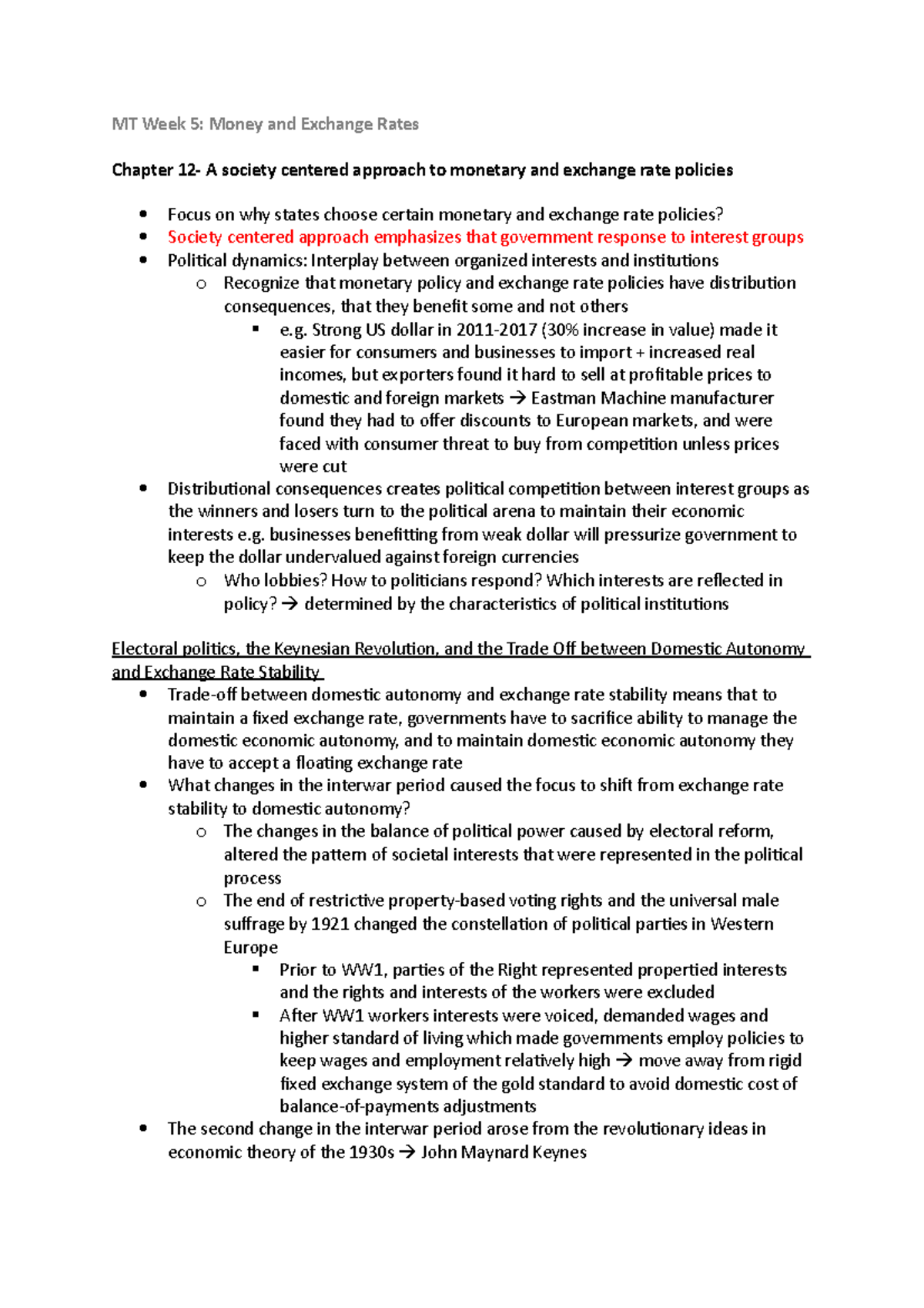 Money Reading Notes - MT Week 5: Money and Exchange Rates Chapter 12- A ...